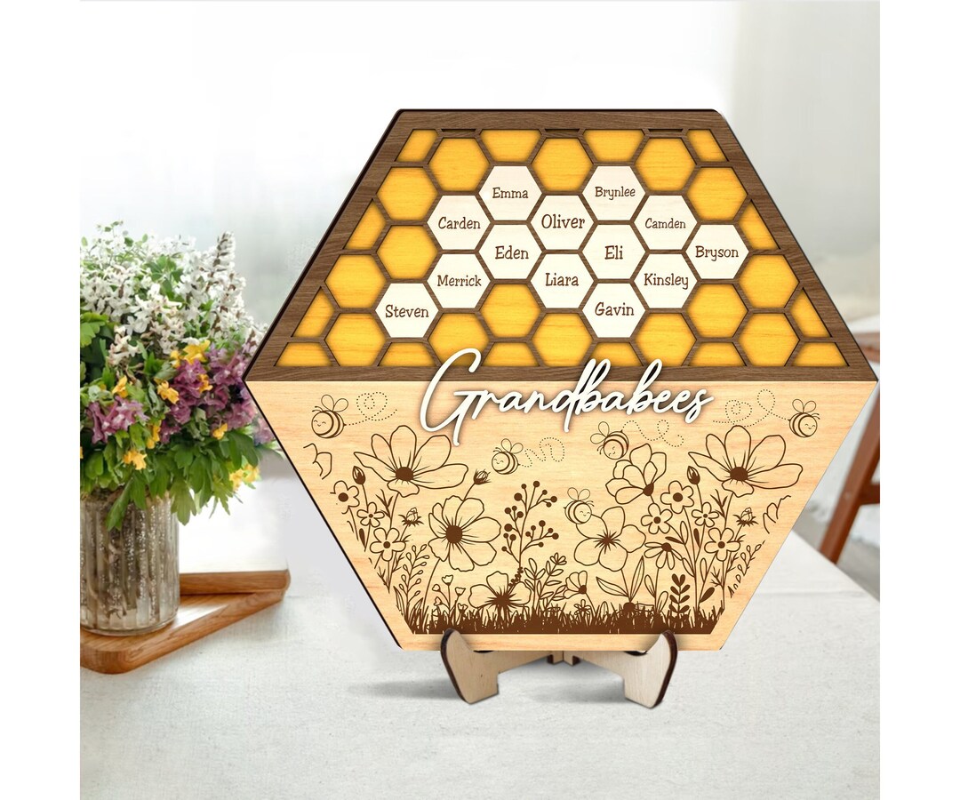 Bee Hive Family Tree Wooden Sign, Grandbabees Wood Plaque, Glowforge ...