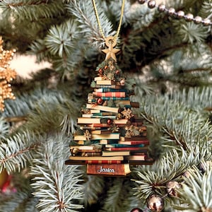 Personalized Christmas Book Tree Ornament, Book Christmas Ornament ...
