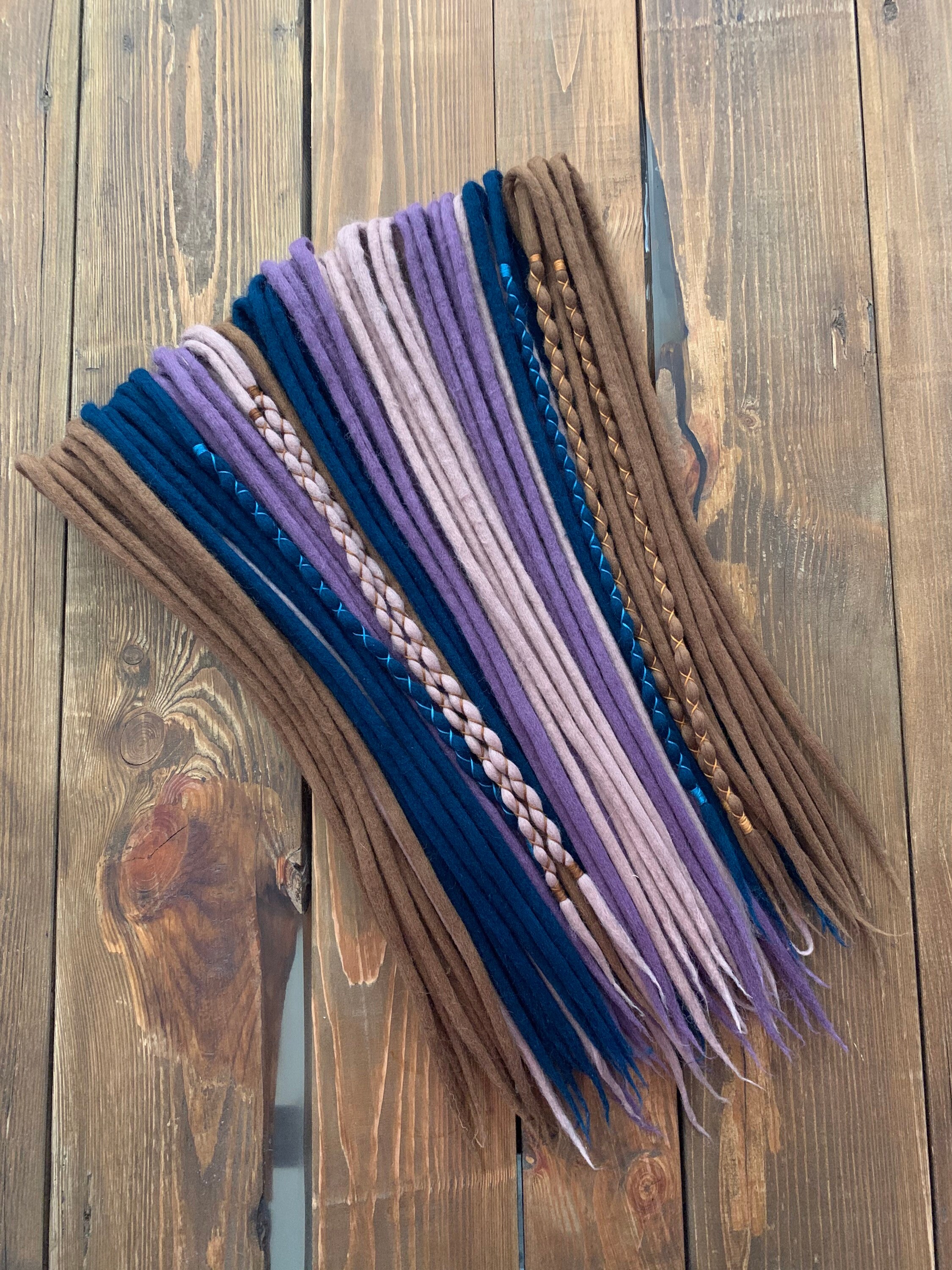 Double Ended Woolen Dreads. Toffee, Beige, Violet and Green Dreads ...