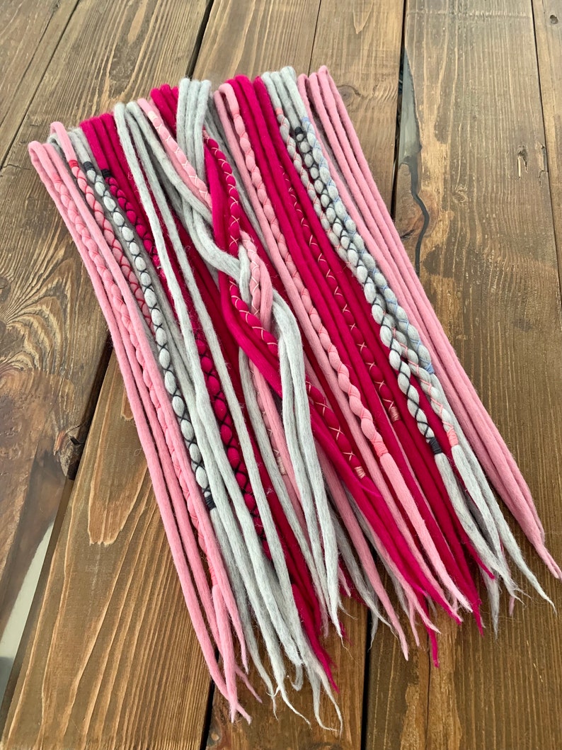 Double Ended Wool Dreadlocks Extensions, Magenta Pink Grey Dreads ...