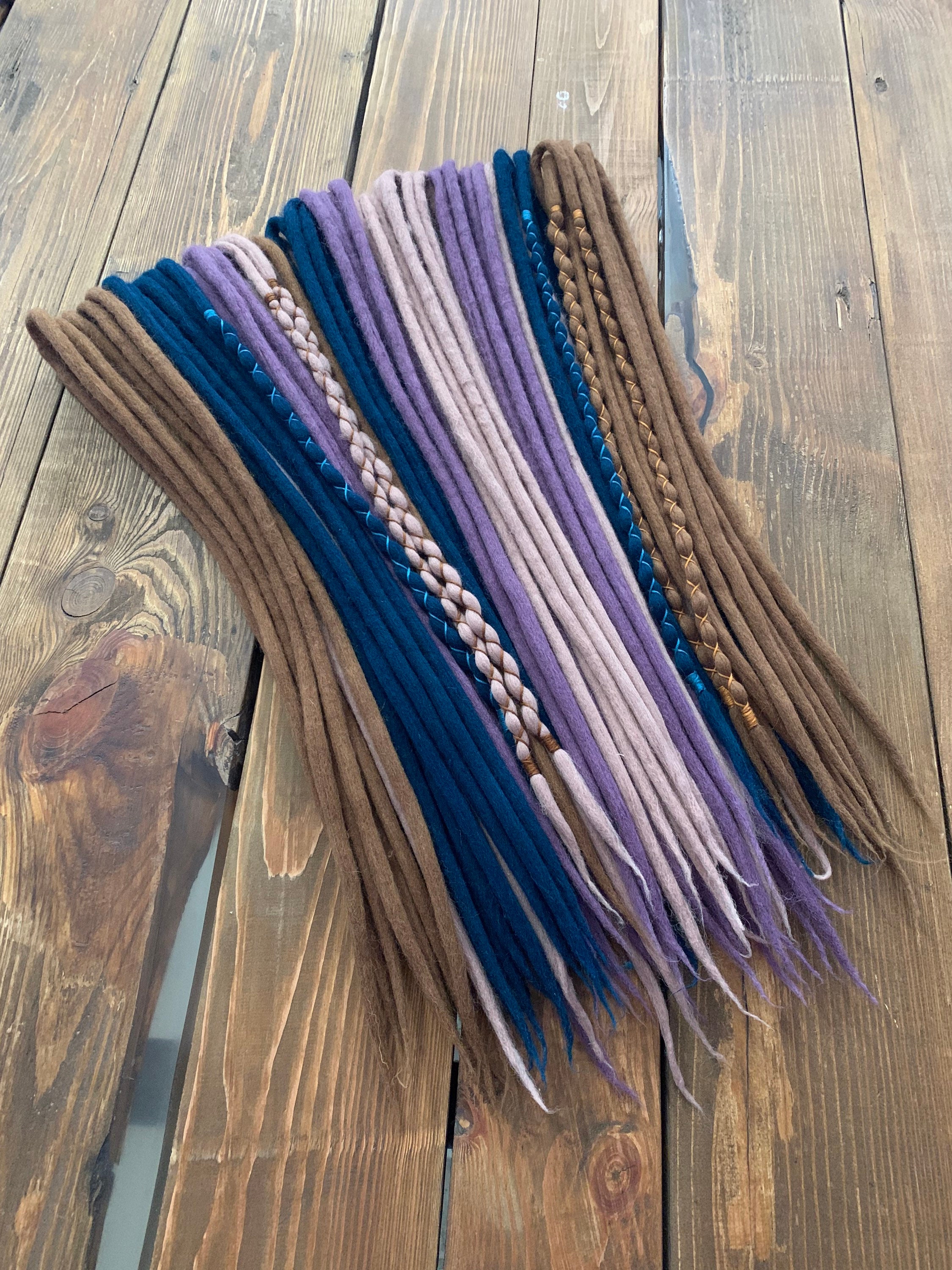 Double Ended Woolen Dreads. Toffee, Beige, Violet and Green Dreads ...