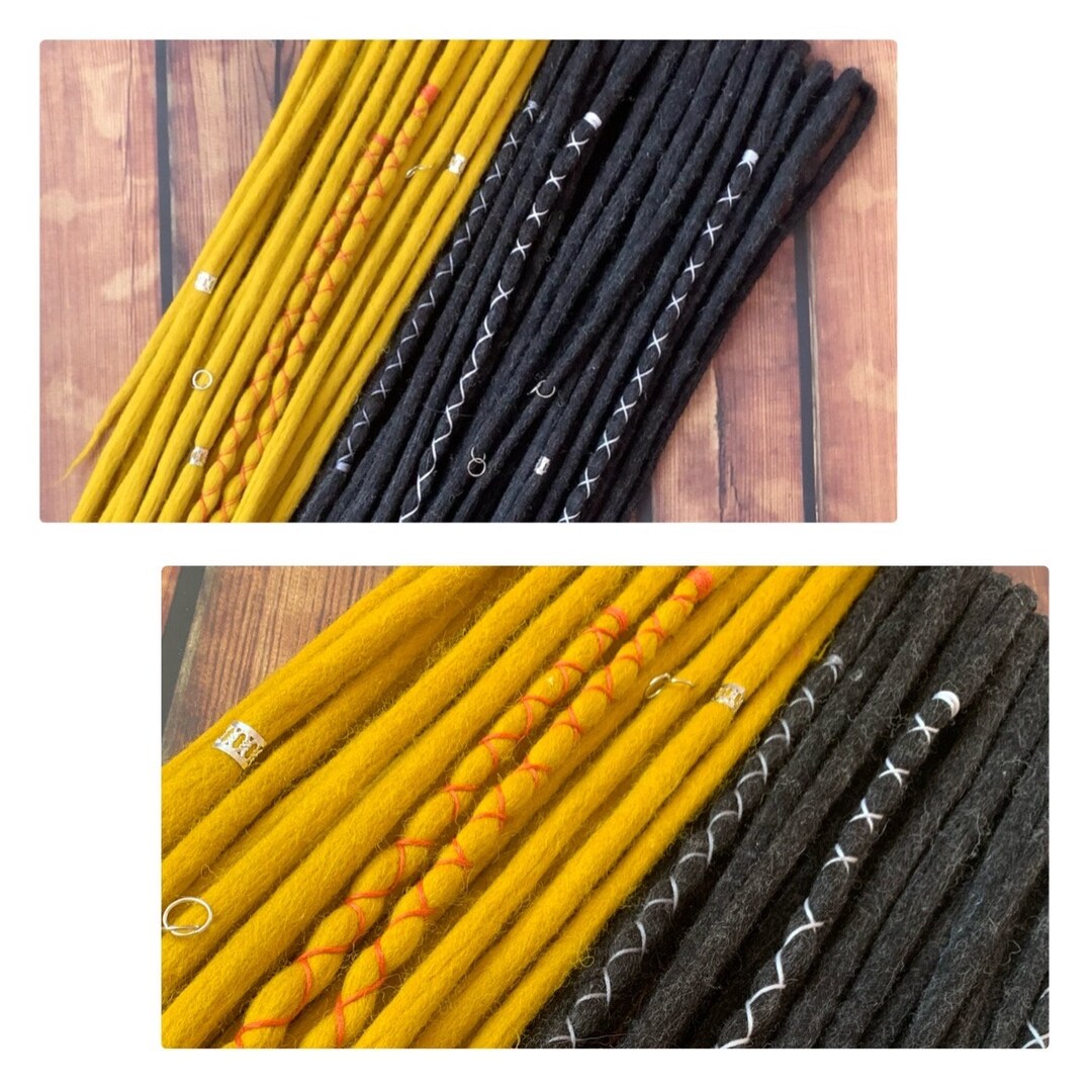 Wool Double Ended Dreadlocks Mix of Yellow and Black Dreads, Rasta ...