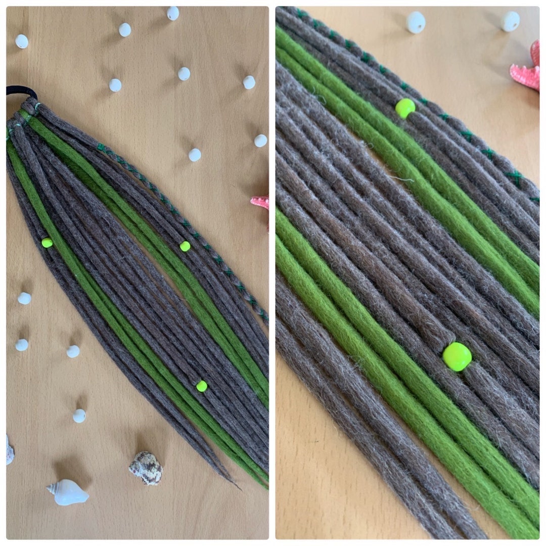 Set of Woolen Dreads With an Elastic Band in a Light Brown and Green ...