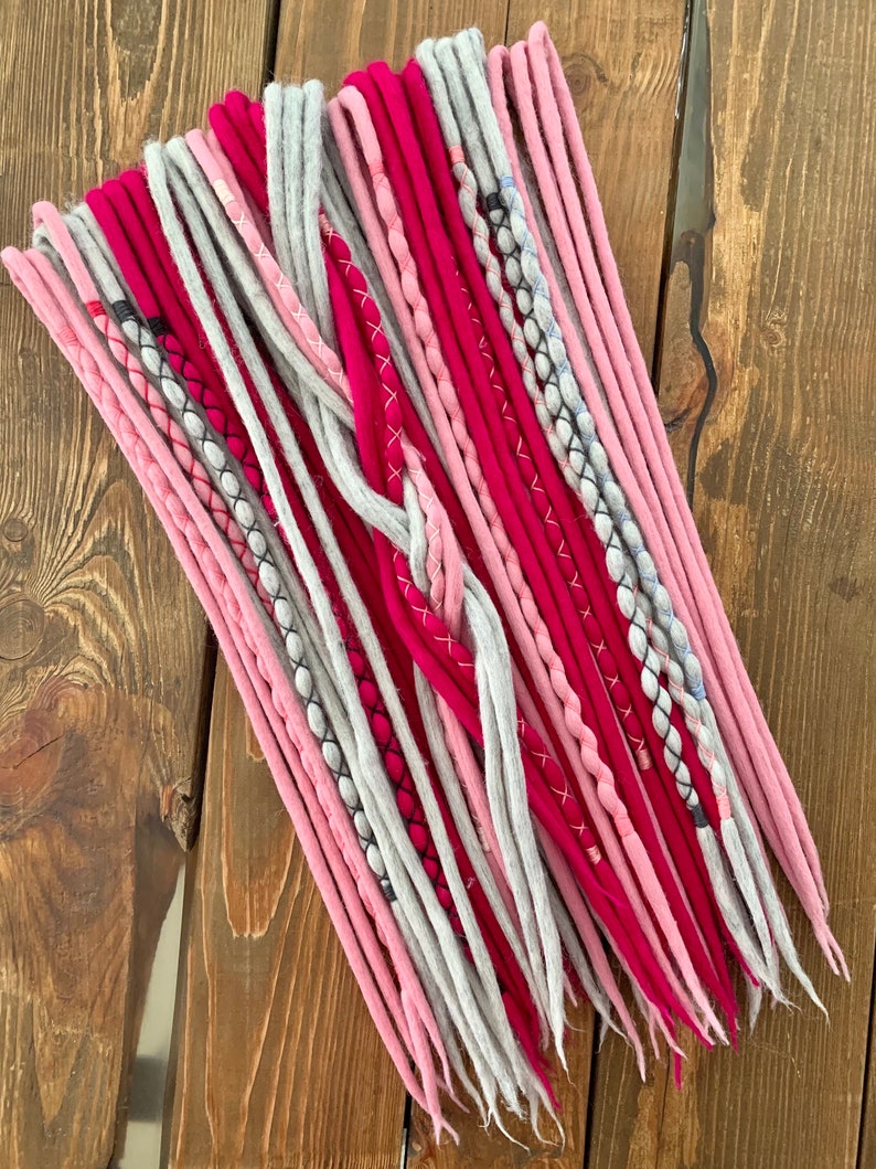 Double Ended Wool Dreadlocks Extensions, Magenta Pink Grey Dreads ...
