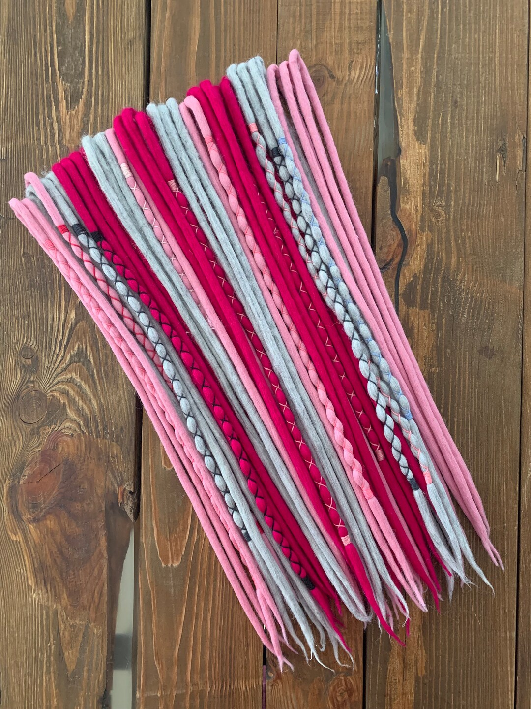 Double Ended Wool Dreadlocks Extensions, Magenta Pink Grey Dreads ...