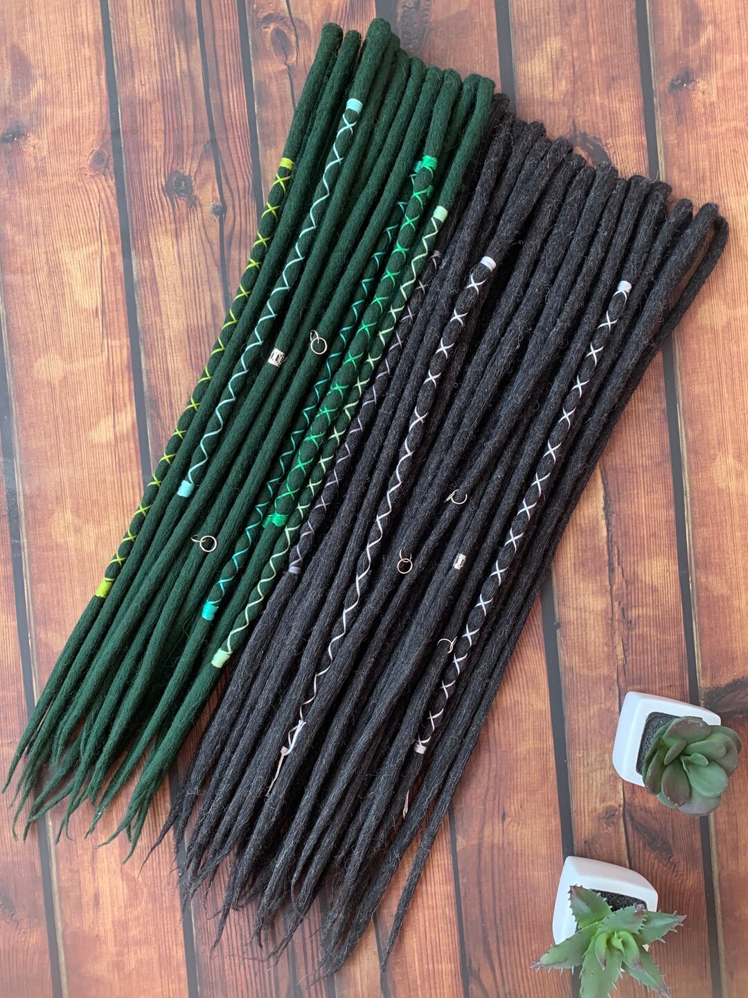 Wool Dreads, Double Ended Wool Dreadlocks Extensions, Dark Green and ...