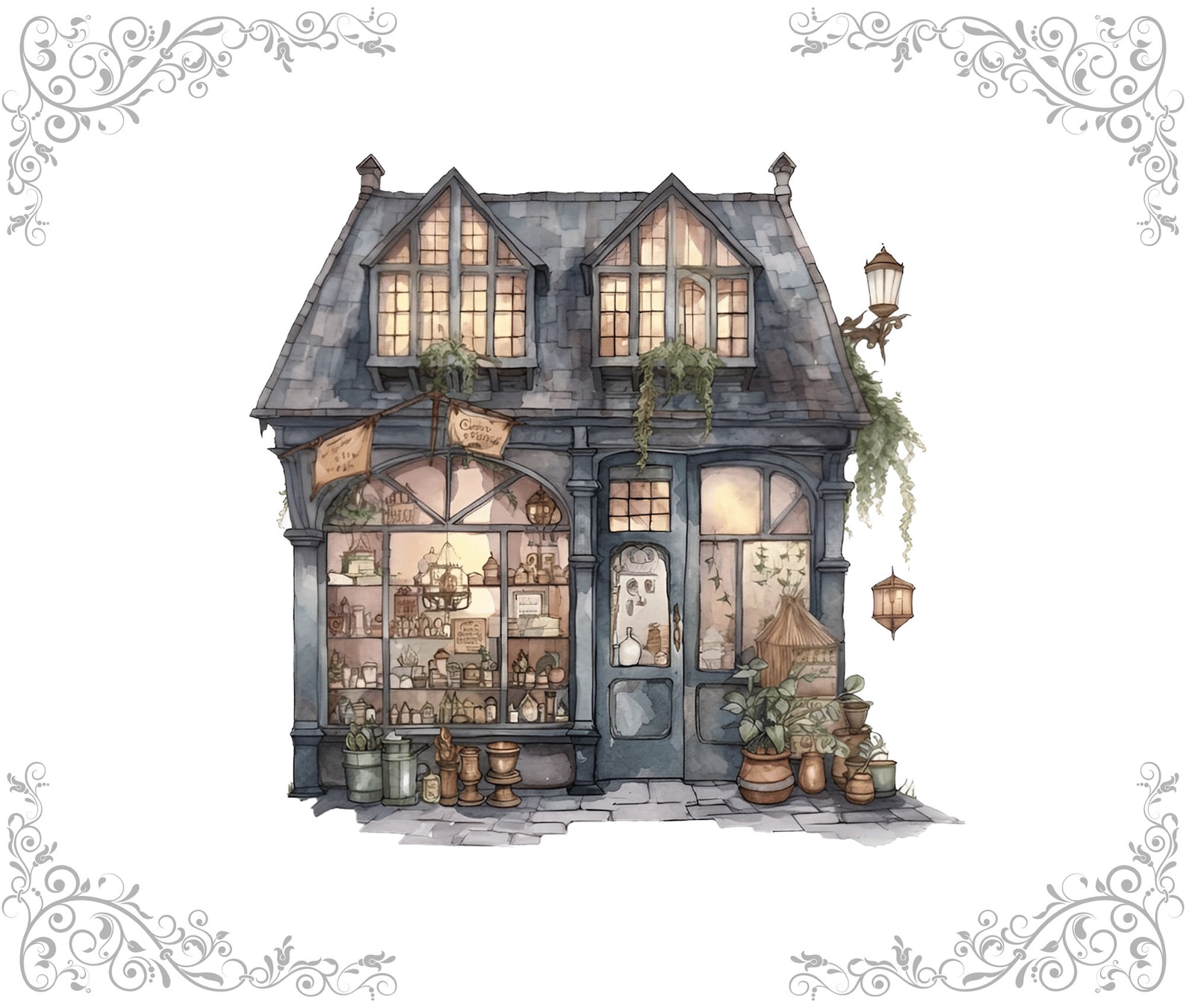 Digital Clipart Illustration Set, Magic Shops Wizard Fantasy Mystical ...