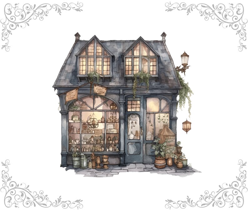 Digital Clipart Illustration Set, Magic Shops Wizard Fantasy Mystical ...