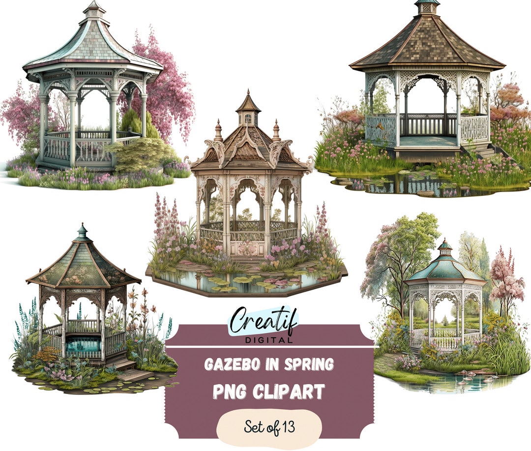 Digital Clipart Illustration Set, Gazebo in Spring, PNG Printable ...