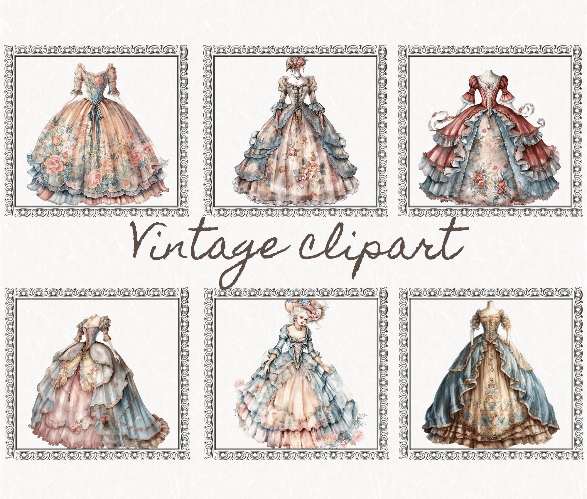 Digital Clipart Illustration Set Rococo Marie Antoinette - Etsy