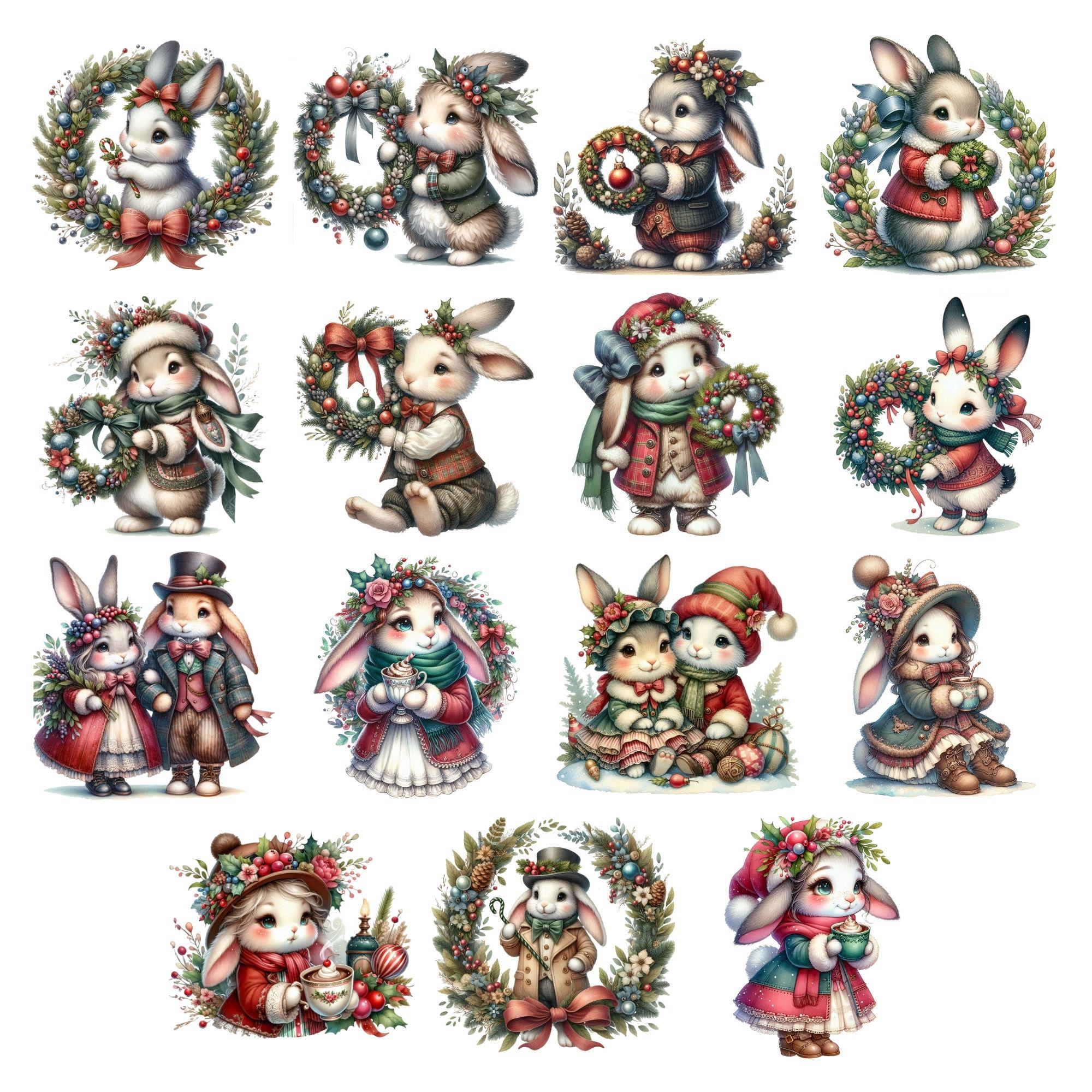 Digital Winter Clipart, Cute Holiday Hops Bunnies, Illustrations for ...