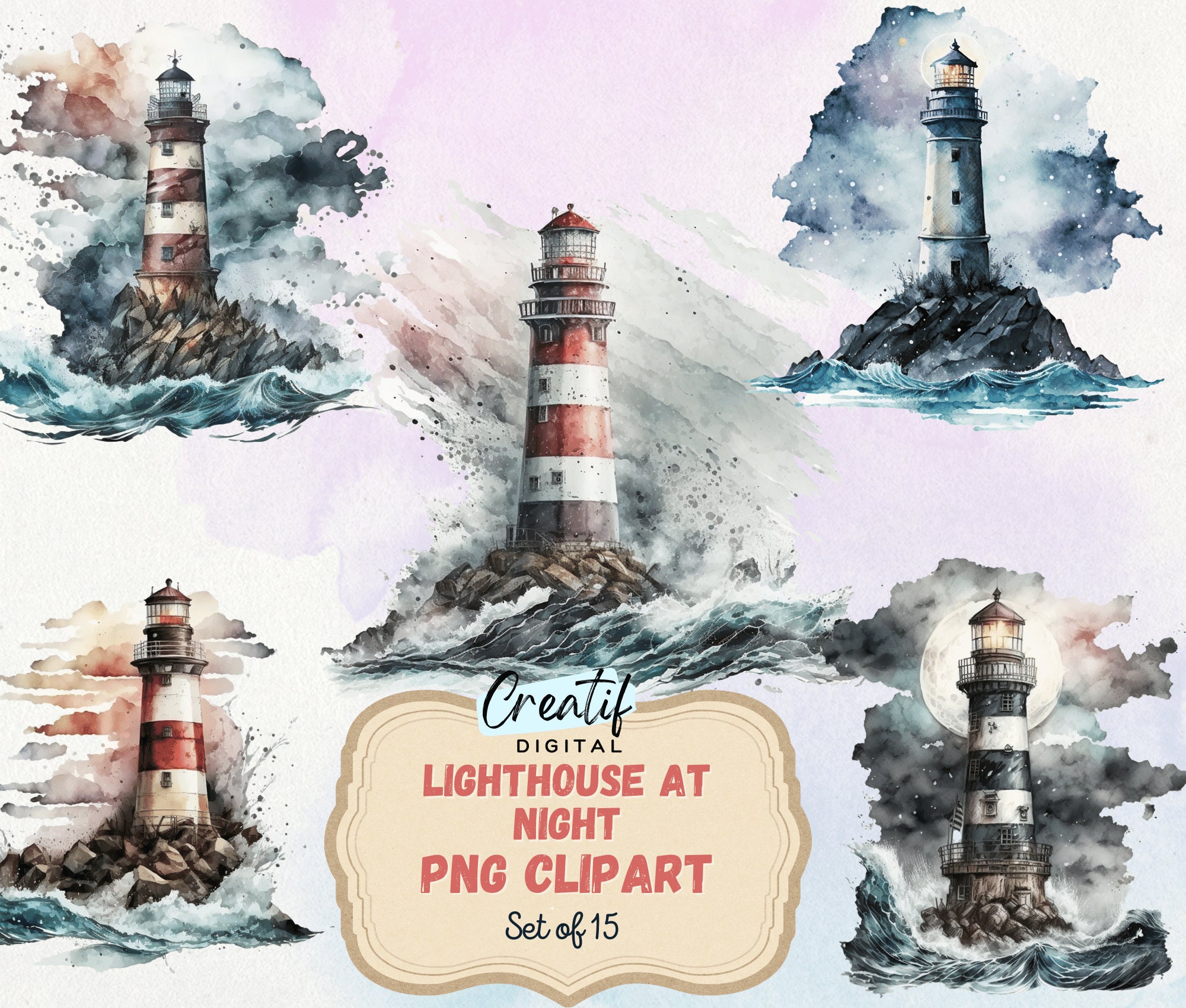 Lighthouses At Night Clipart