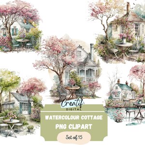 Digital Clipart Illustration Set, Garden Cottage, PNG Printable ...
