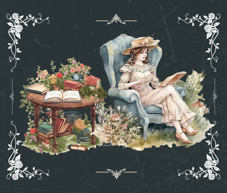 Digital Clipart Illustration Set, Victorian Books Forest Fantasy Kit ...