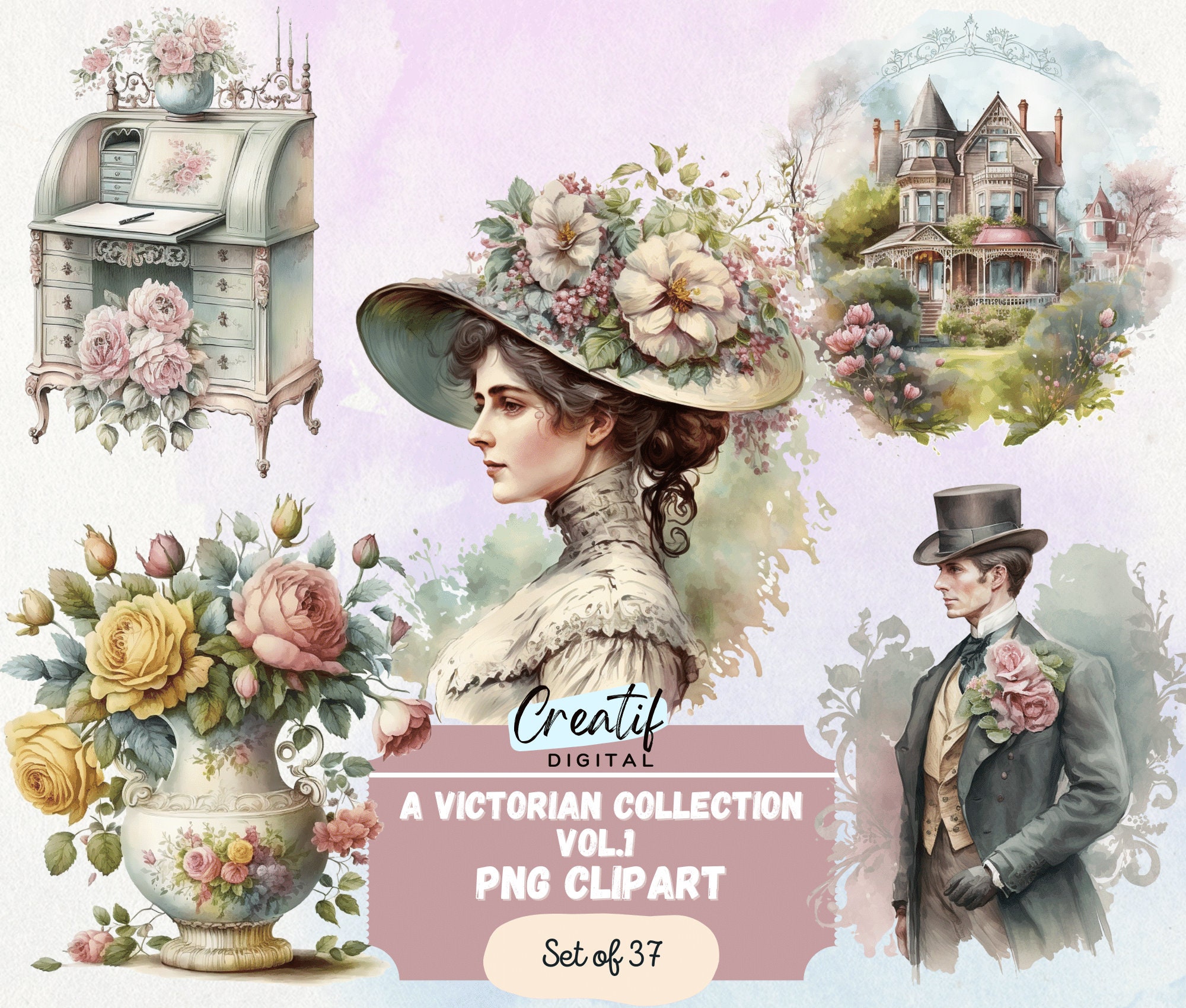 Digital Clipart Illustration Set Victorian Collection PNG - Etsy