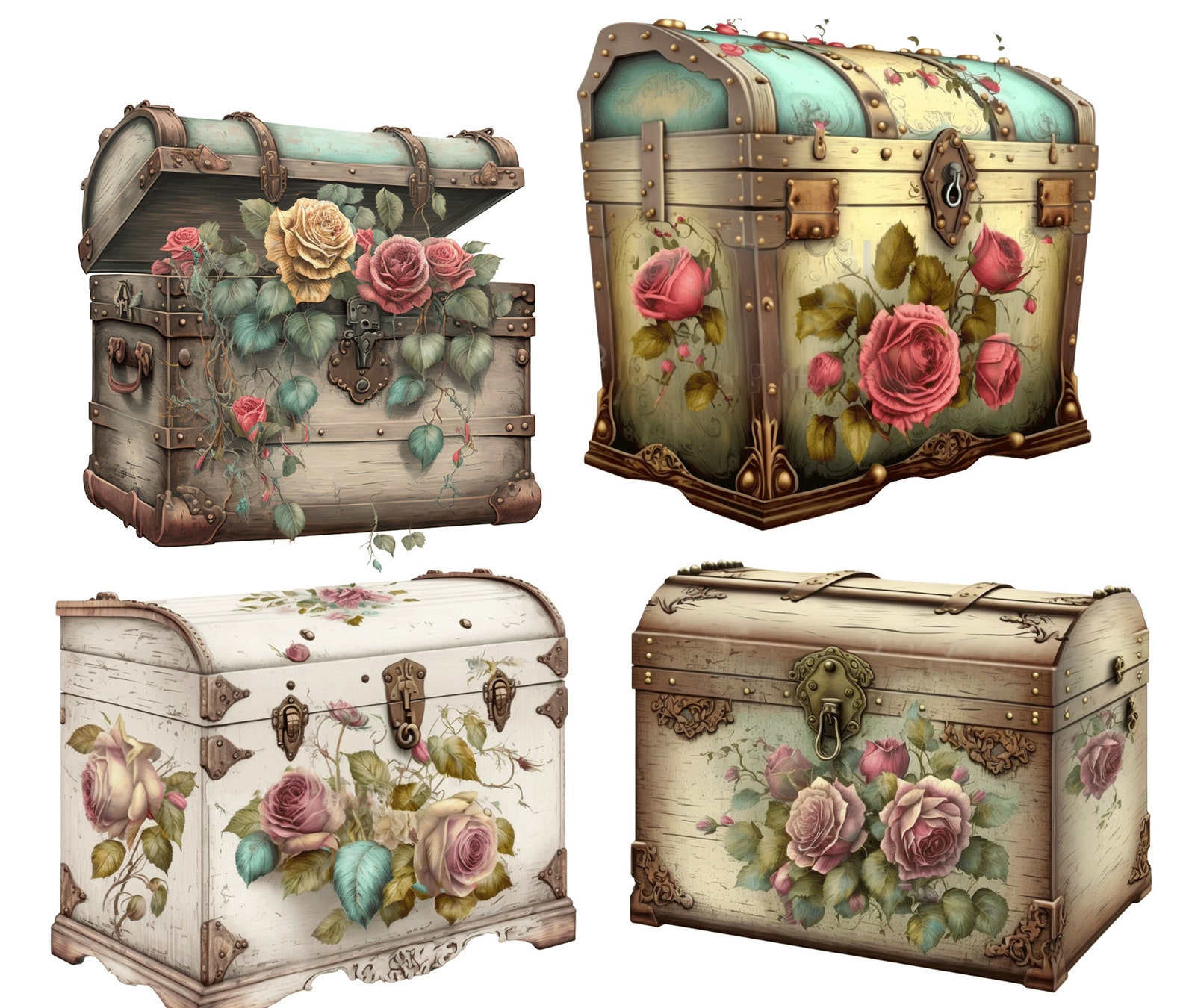Digital Clipart Illustration Set, Victorian Chests, PNG Printable ...
