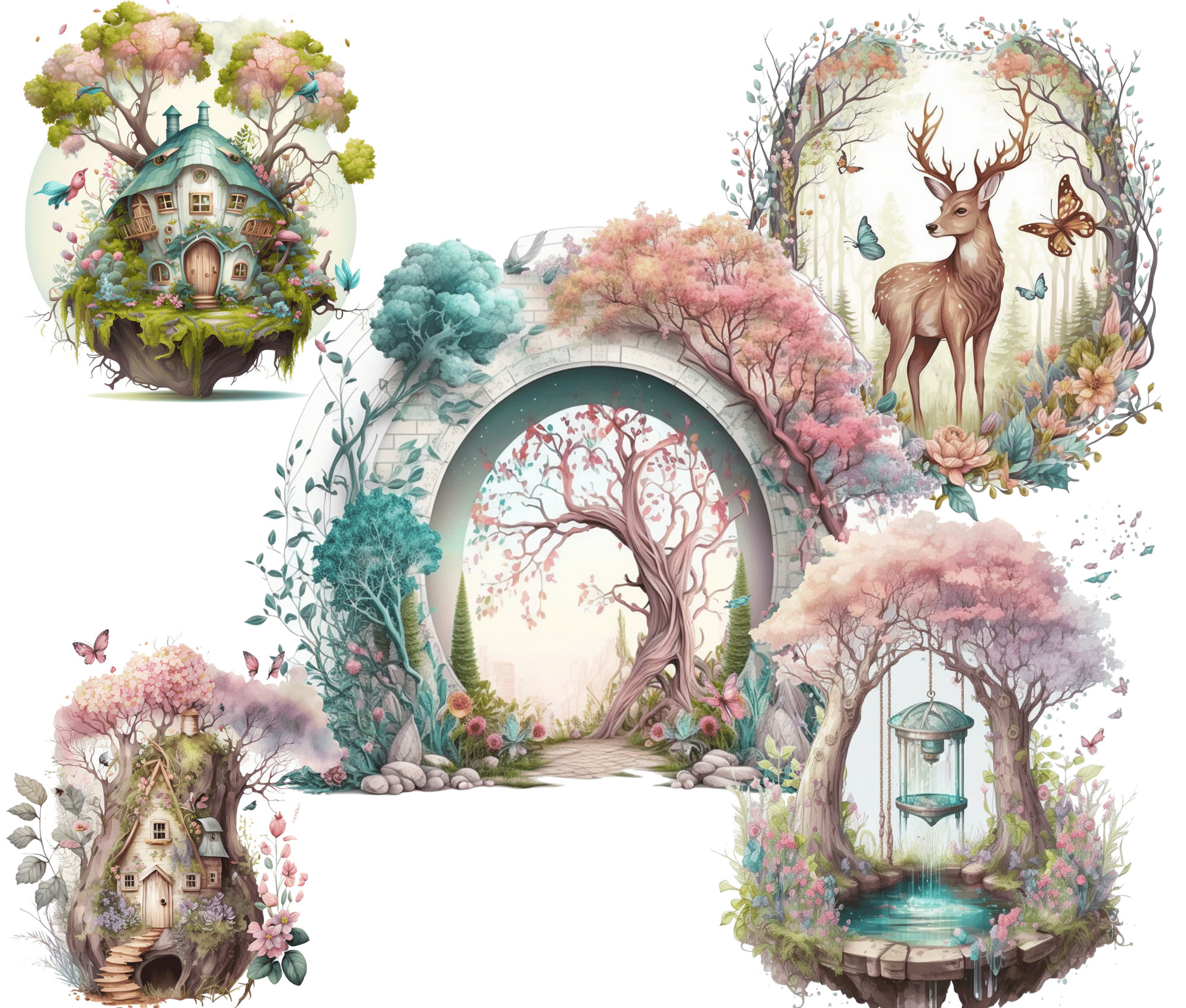 Digital Clipart Illustration Set Enchanted Forest PNG - Etsy