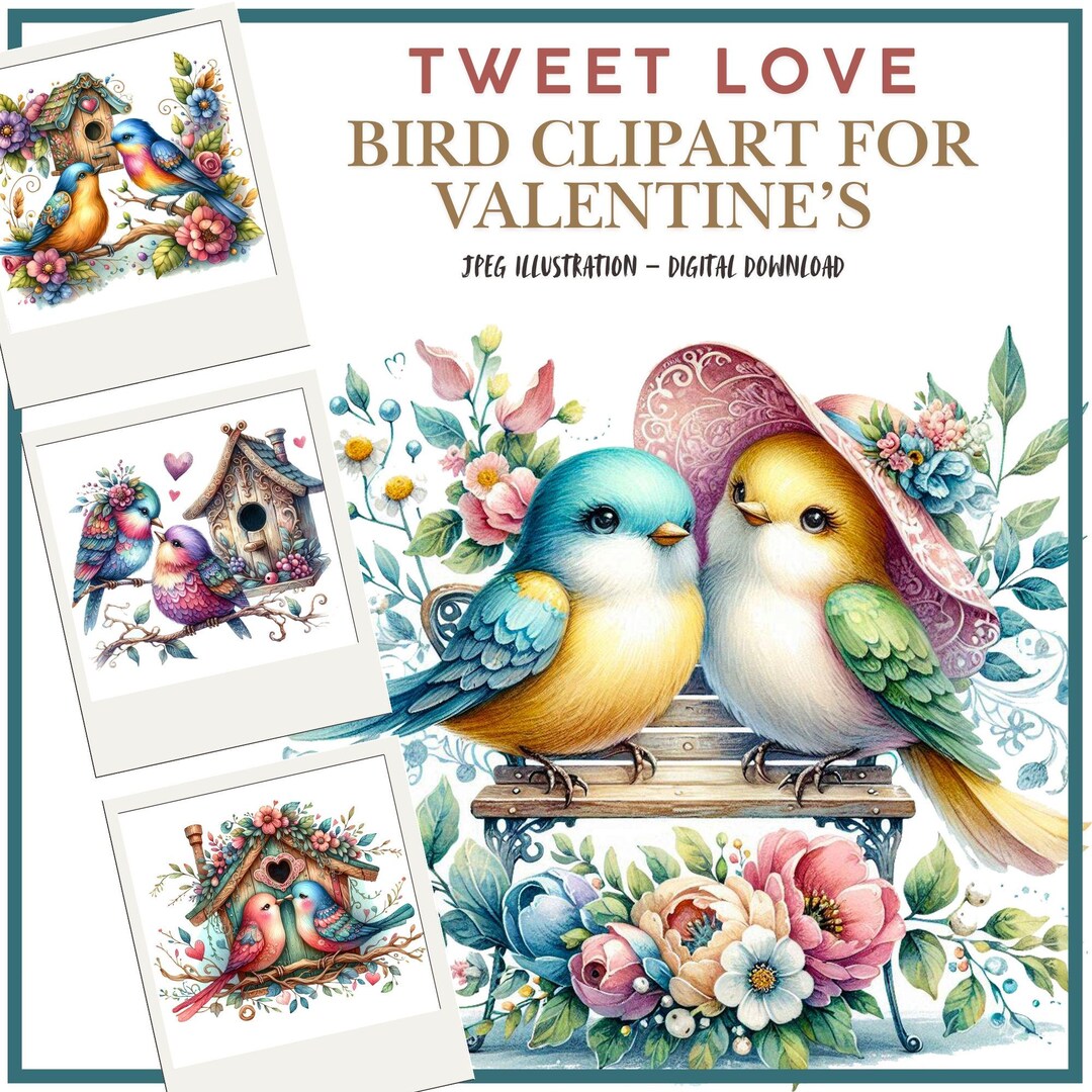 Digital Valentine's Day Clipart, Tweet Love, Birds Illustrations for ...