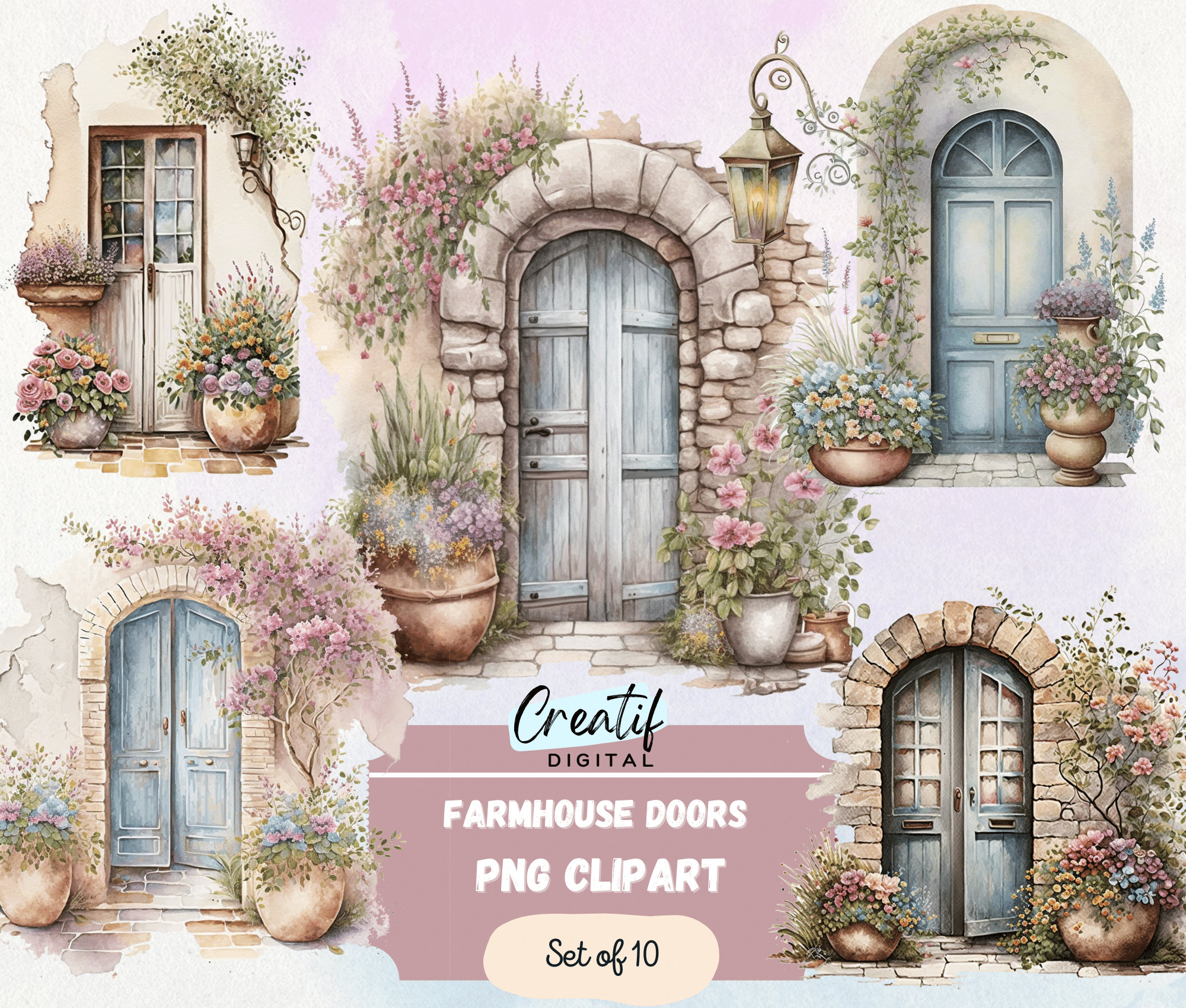 Digital Clipart Illustration Set Farmhouse Front Doors PNG - Etsy