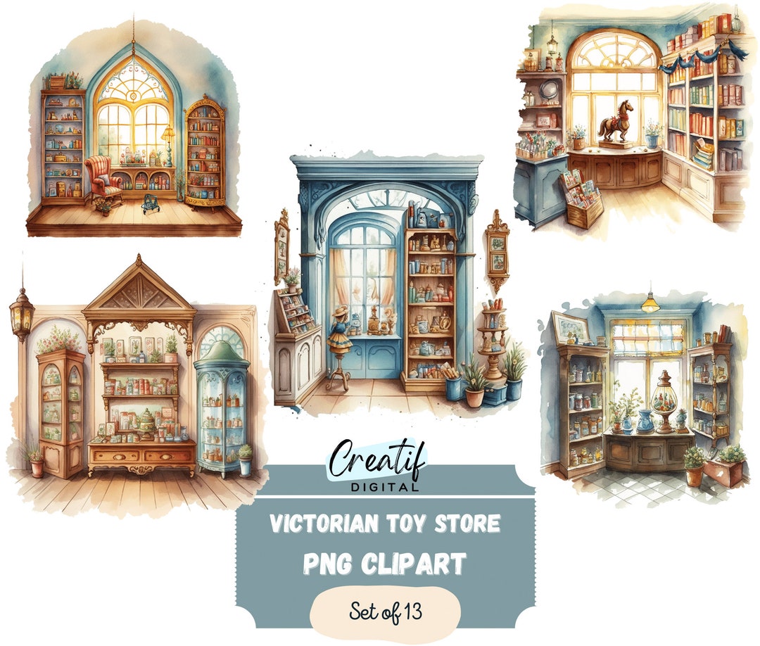 Digital Clipart Illustration Set, Victorian Toy Store, PNG Printable ...