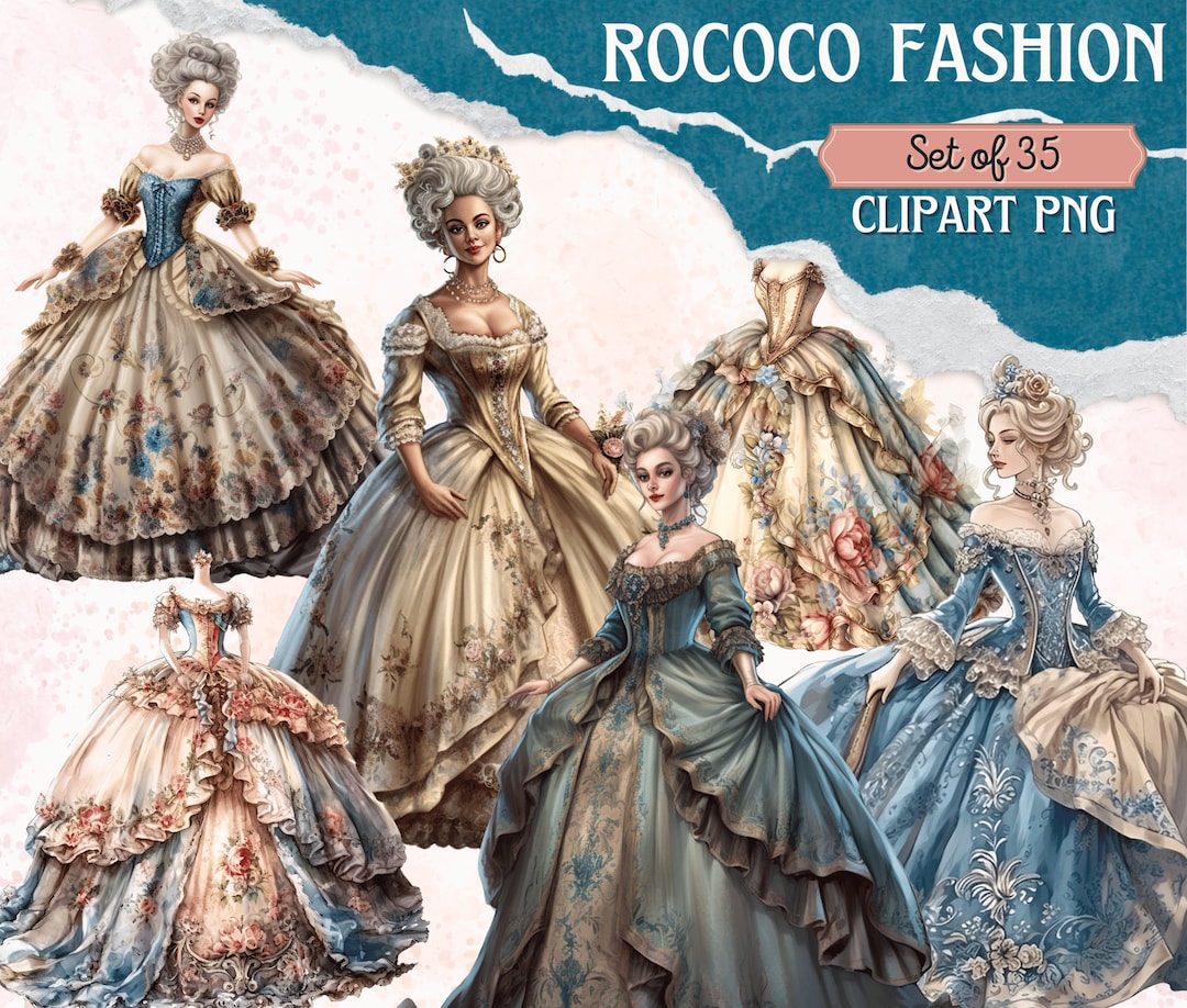 Digital Clipart Illustration Set, Rococo Marie Antoinette Clipart, PNG ...
