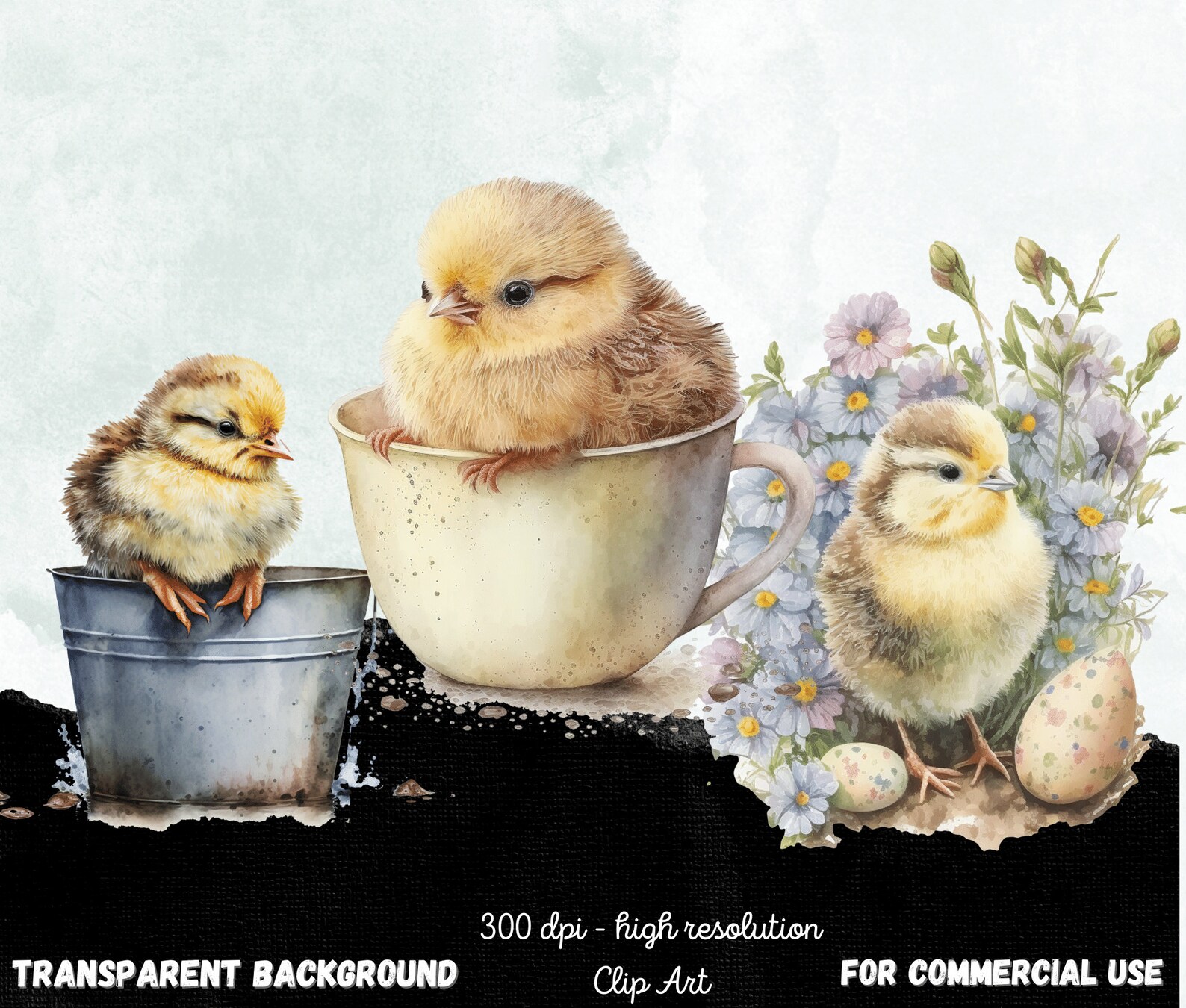 Digital Clipart Illustration Set, Easter Chicks Set, PNG Printable ...