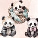 Digital Clipart Illustration Set, Cute Baby Panda, PNG Printable ...