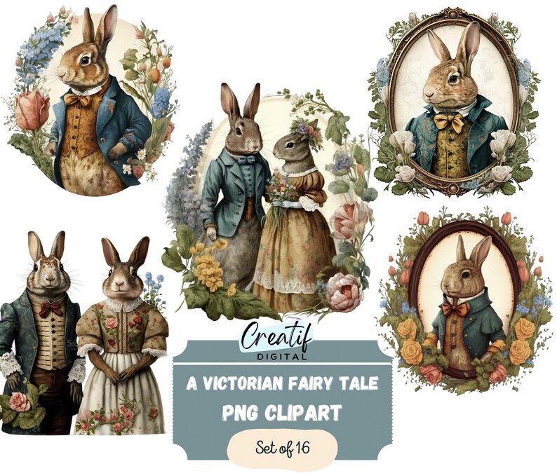 Digital Clipart Illustration Set, Victorian Peter Rabbit , PNG ...