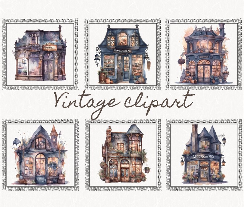 Digital Clipart Illustration Set, Magic Shops Wizard Fantasy Mystical ...