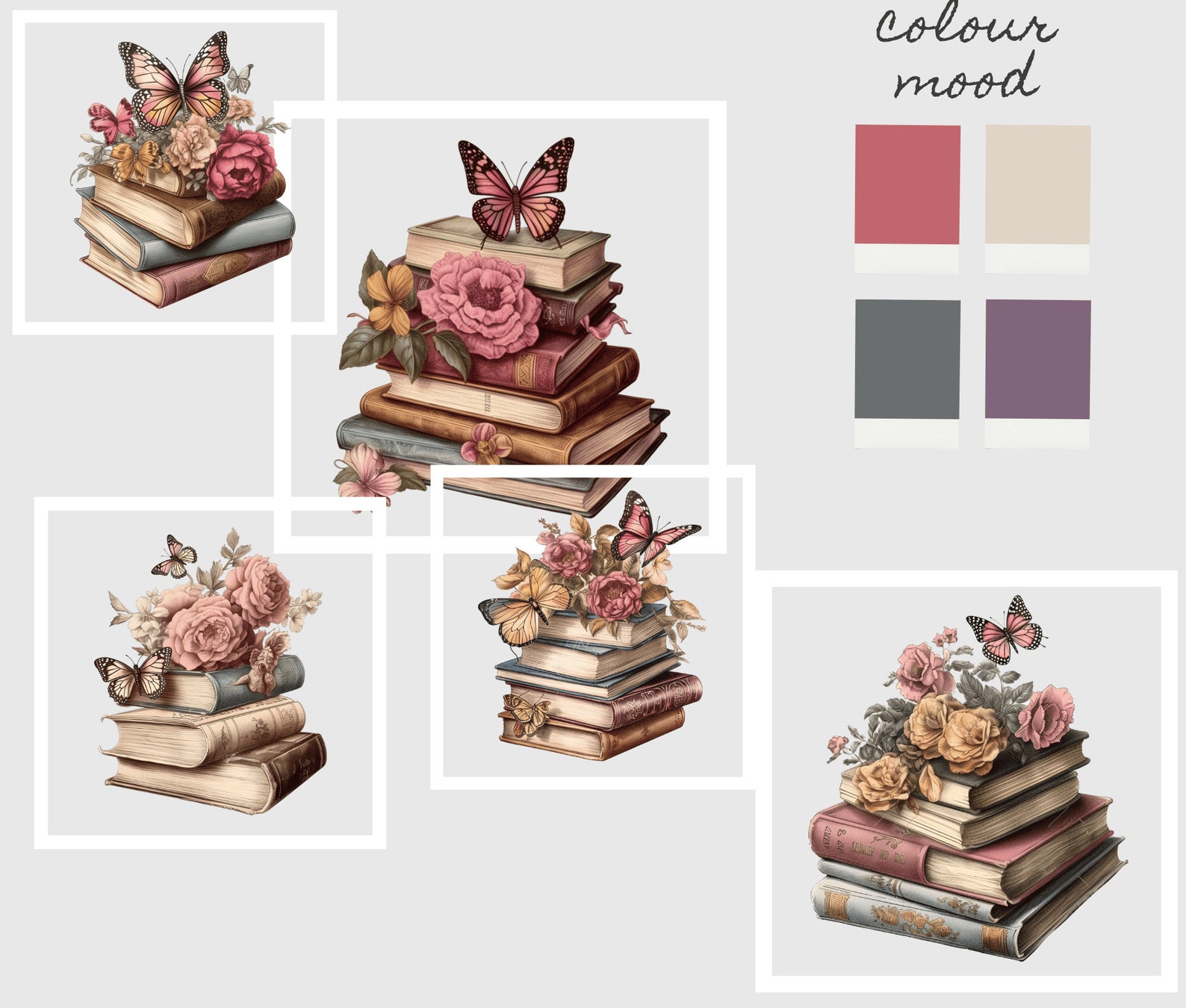 Digital Clipart Floral Old Vintage Victorian Books Clipart Illustration ...