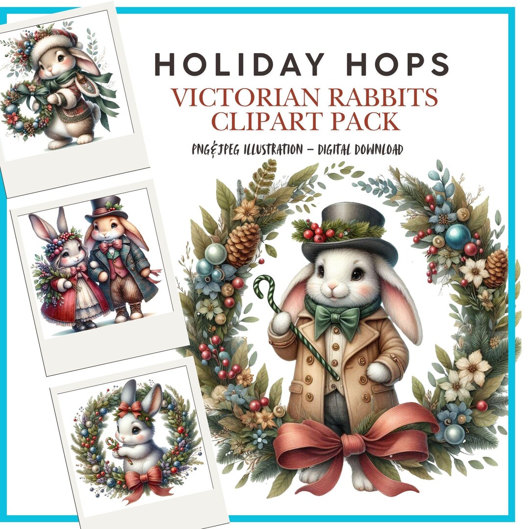Digital Winter Clipart, Cute Holiday Hops Bunnies, Illustrations for ...