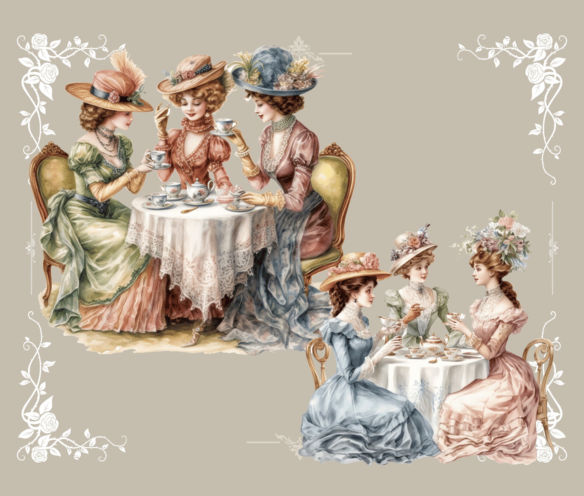 Digital Clipart Illustration Set Victorian Tea Time PNG - Etsy Australia