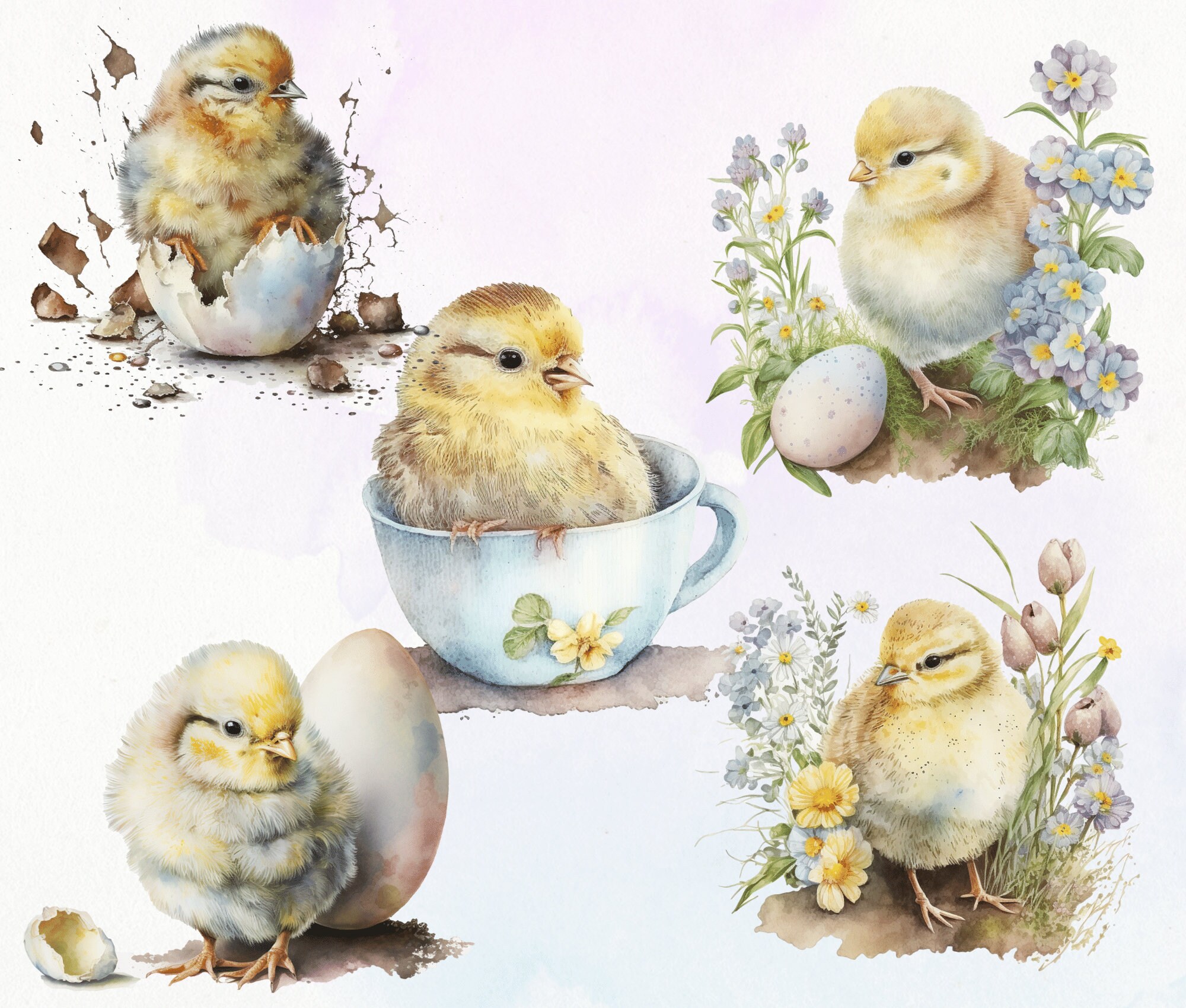 Digital Clipart Illustration Set, Easter Chicks Set, PNG Printable ...