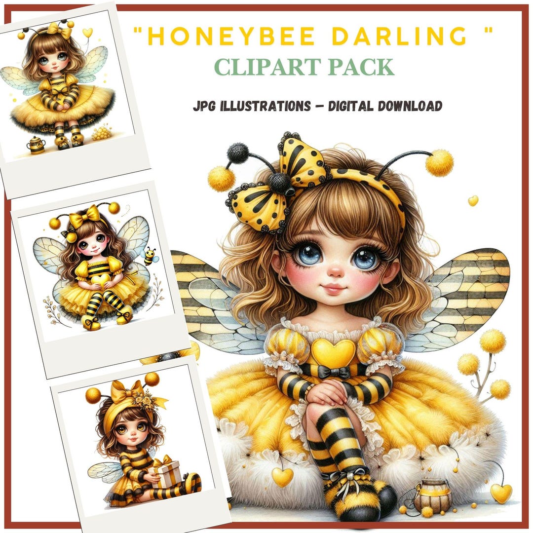Digital "honeybee Darling" Clipart Pack, 15 Illustrations With Girl ...