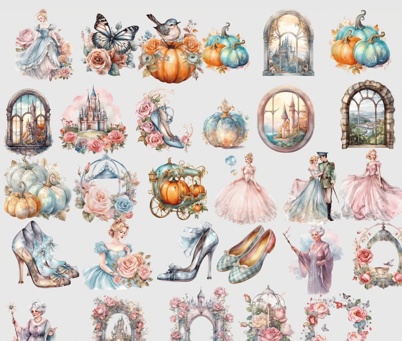 Digital Clipart Illustration Set, Cinderella Story Collection, PNG ...