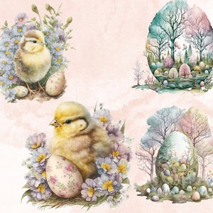 Digital Clipart Illustration Set, Easter Chicks Set, PNG Printable ...