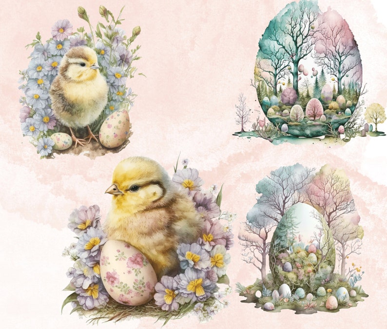 Digital Clipart Illustration Set, Easter Chicks Set, PNG Printable ...