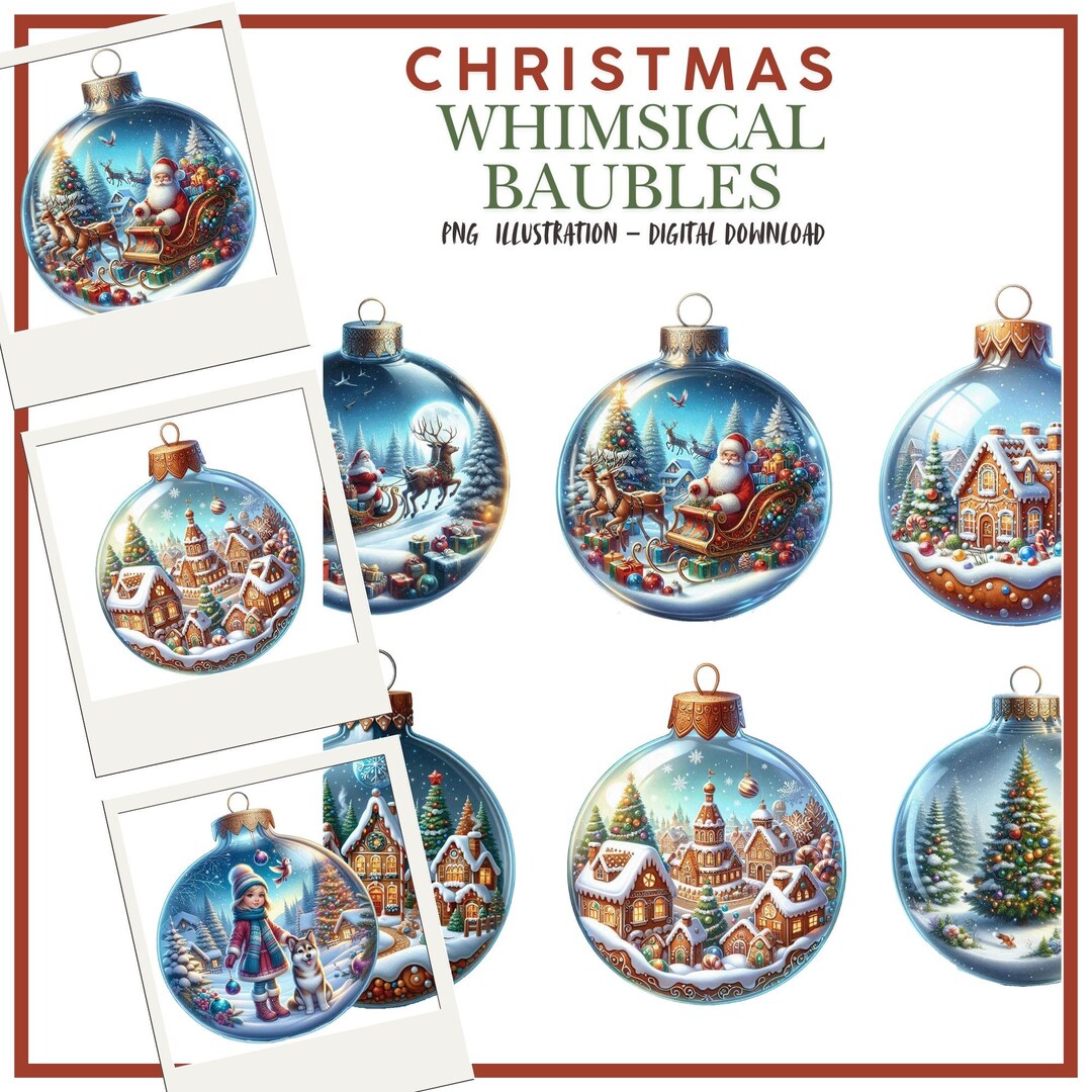 Digital Winter Clipart, Christmas Whimsical Baubles, Illustrations for ...