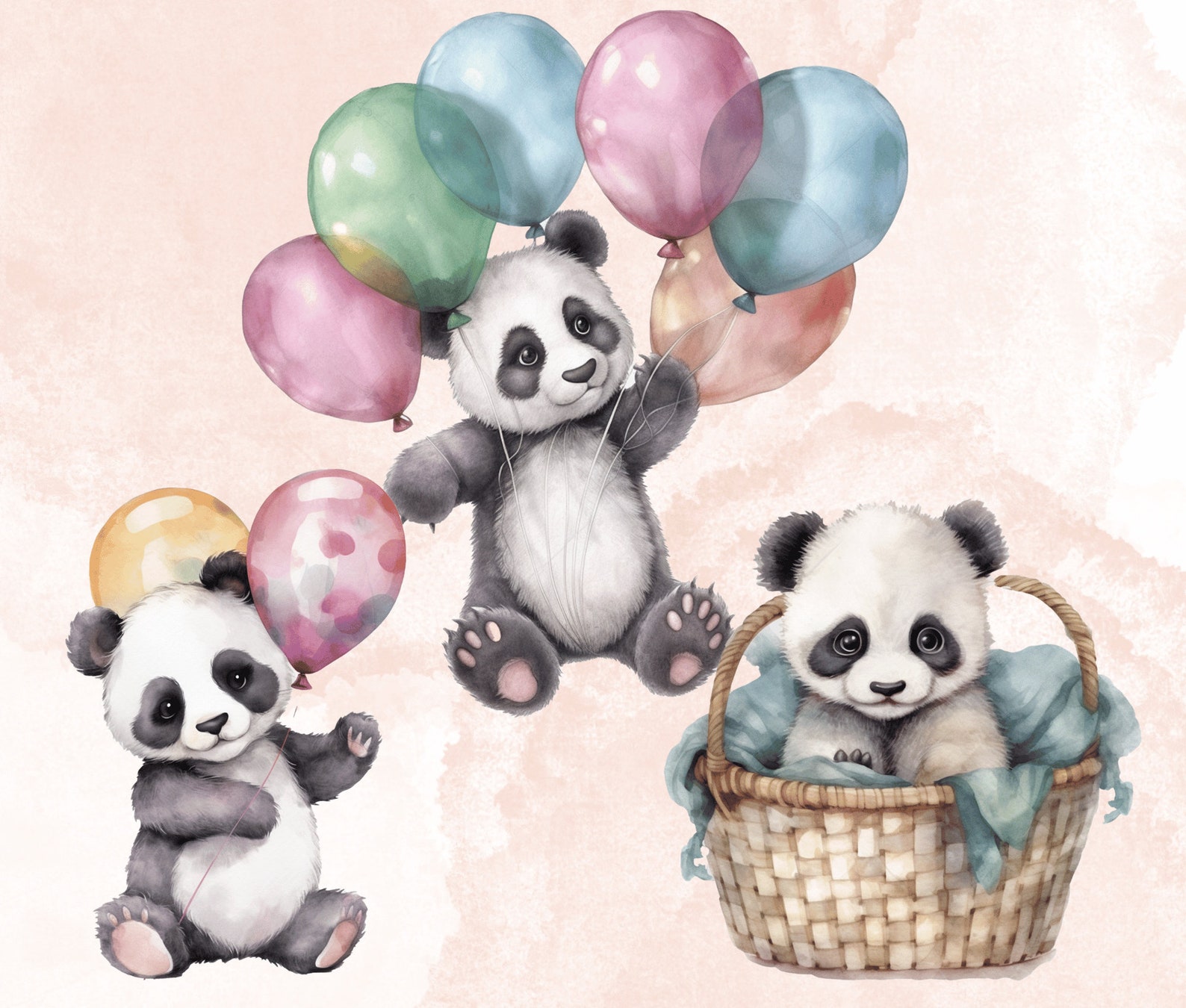 Digital Clipart Illustration Set, Cute Baby Panda, PNG Printable ...