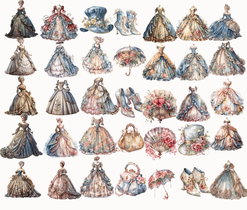 Digital Clipart Illustration Set Rococo Marie Antoinette - Etsy