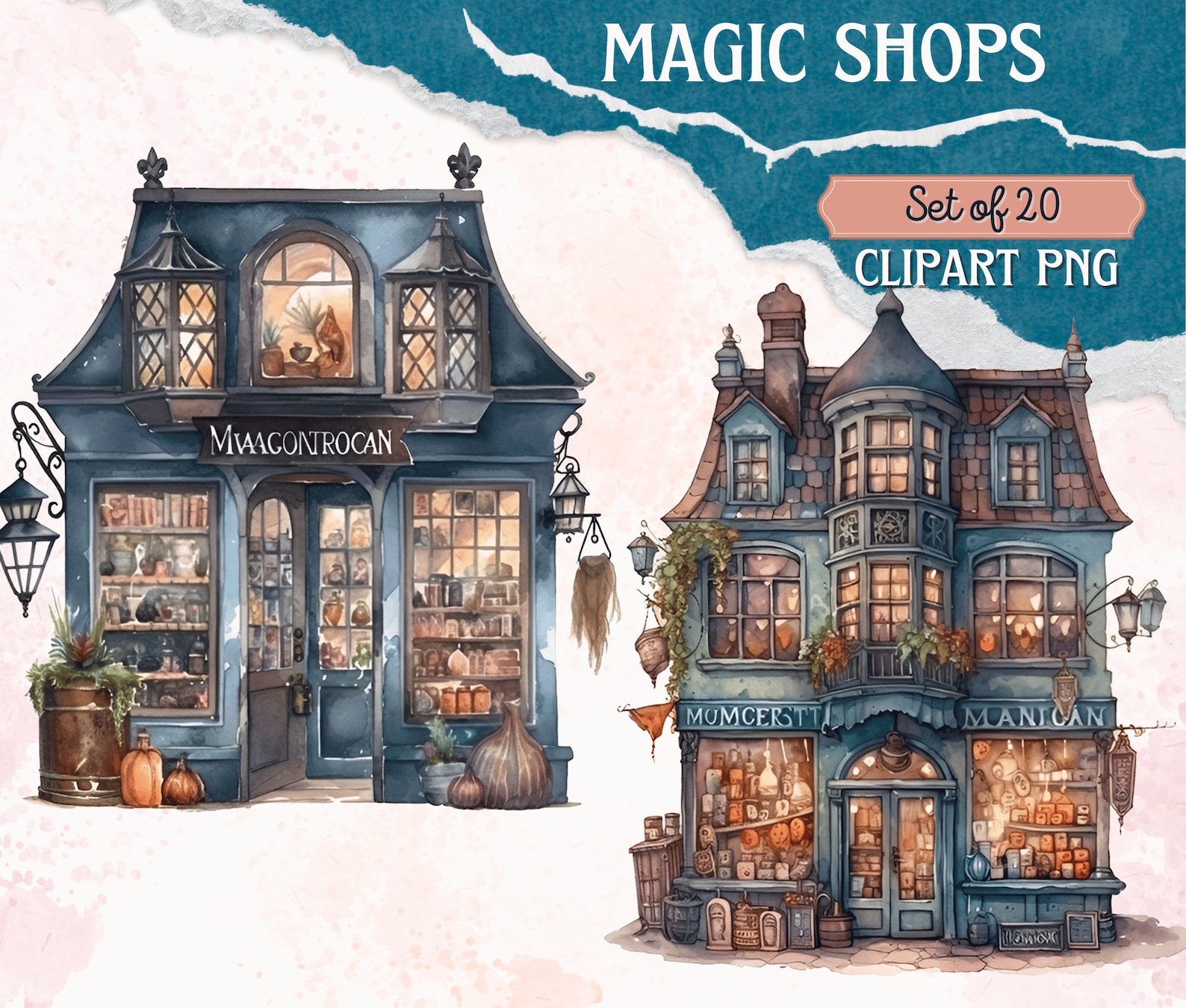 Digital Clipart Illustration Set, Magic Shops Wizard Fantasy Mystical ...