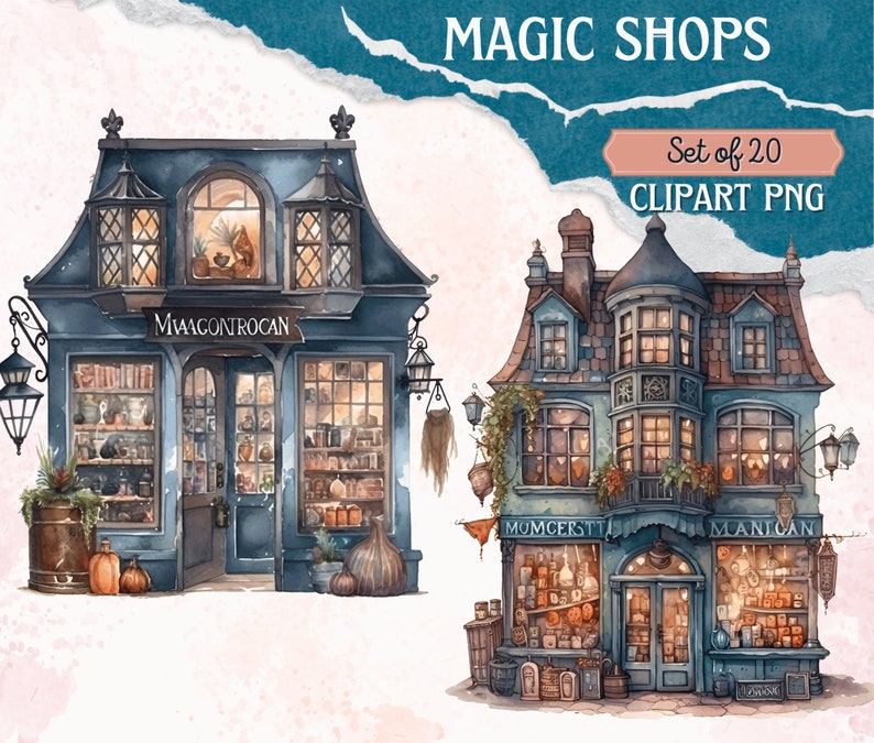 Digital Clipart Illustration Set, Magic Shops Wizard Fantasy Mystical ...