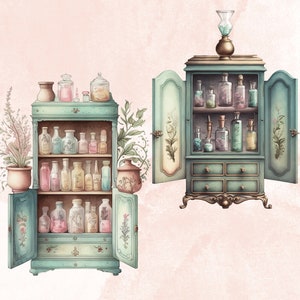 Digital Clipart Illustration Set, Vintage Watercolor Alchemy Cabinet ...