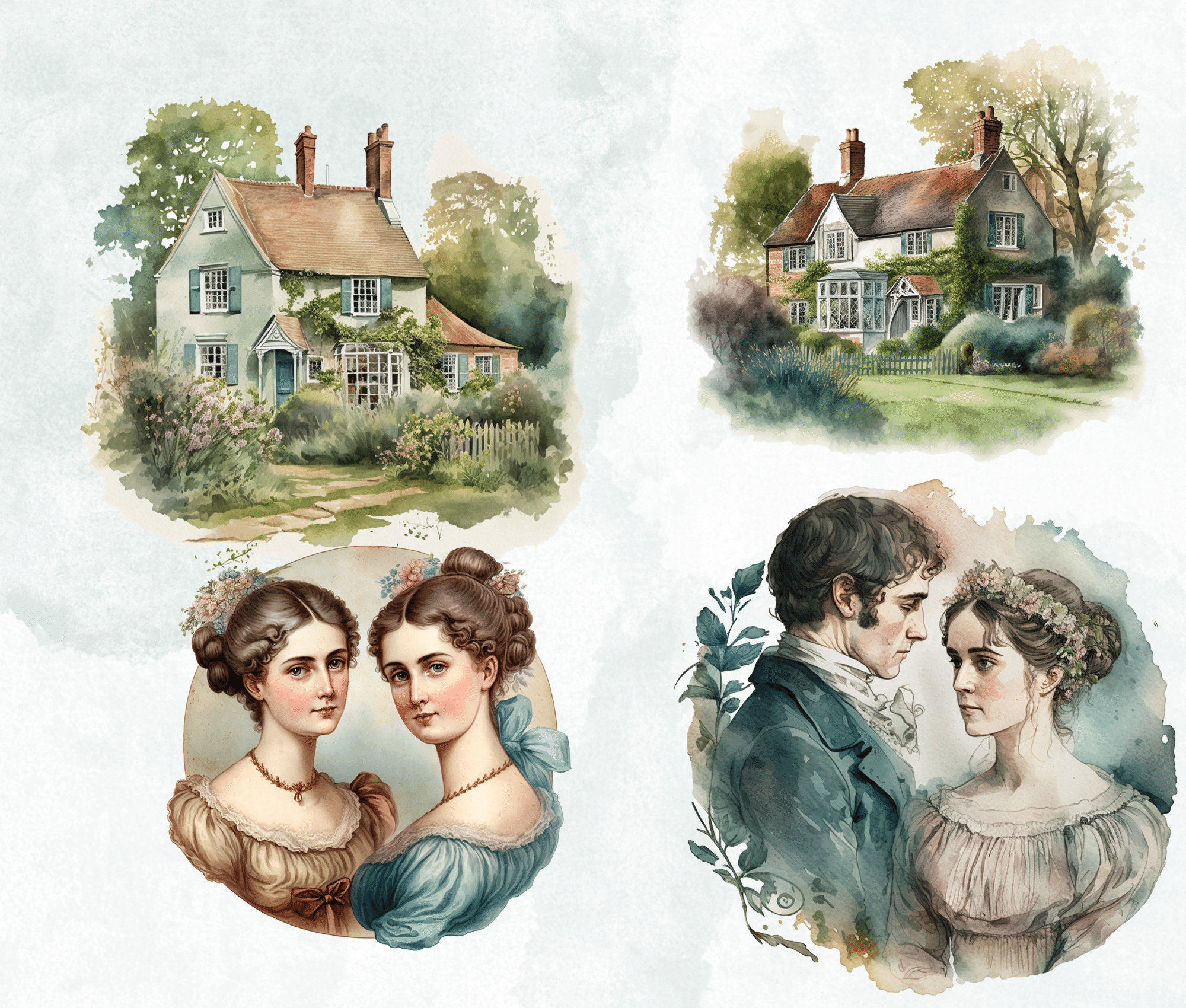 Digital Clipart Illustration Set Pride & Prejudice PNG - Etsy UK