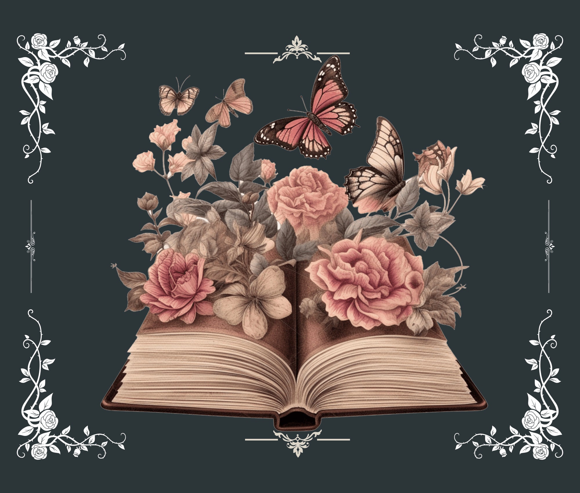 Digital Clipart Floral Old Vintage Victorian Books Clipart Illustration ...