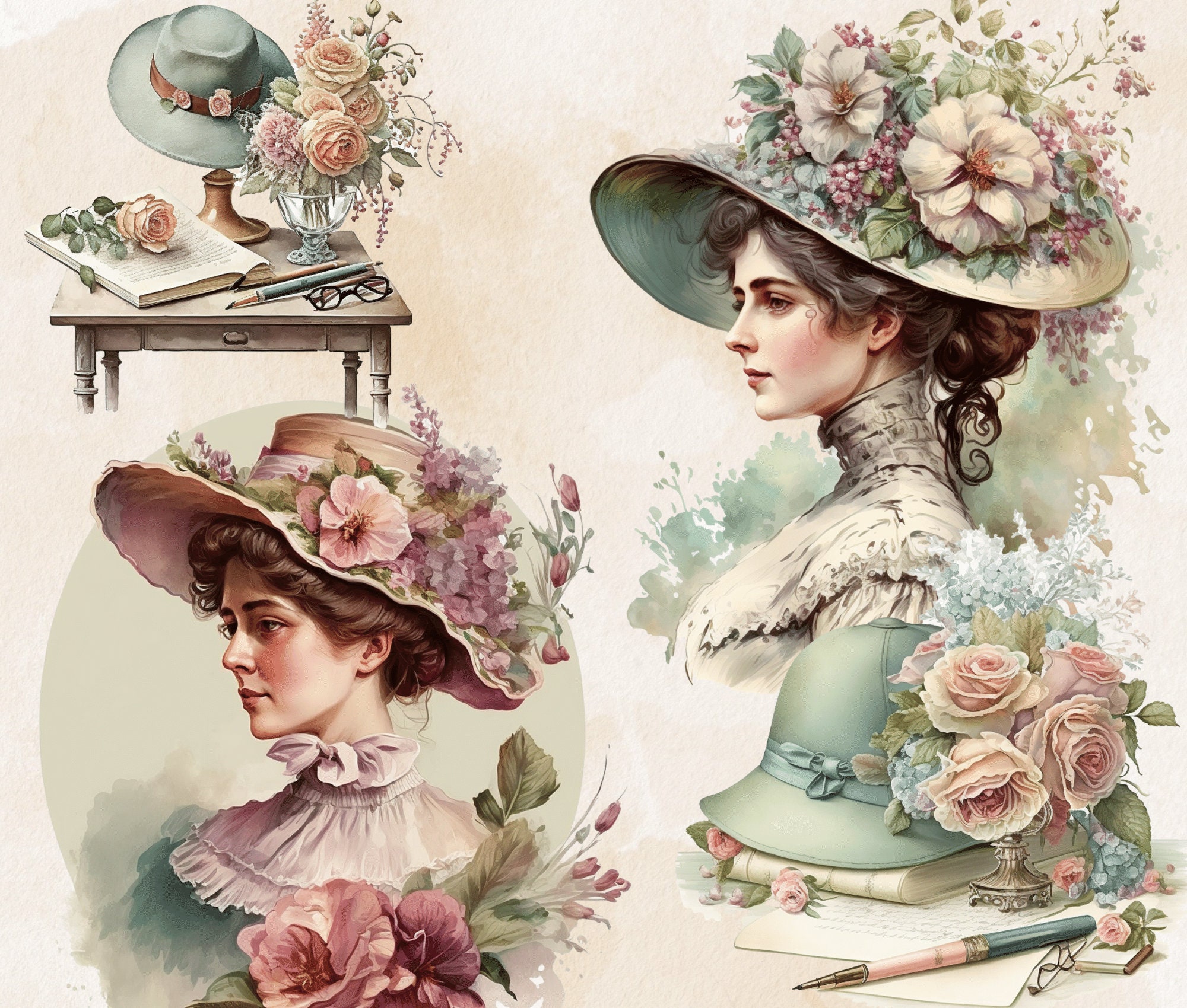 Digital Clipart Illustration Set Victorian Collection PNG - Etsy