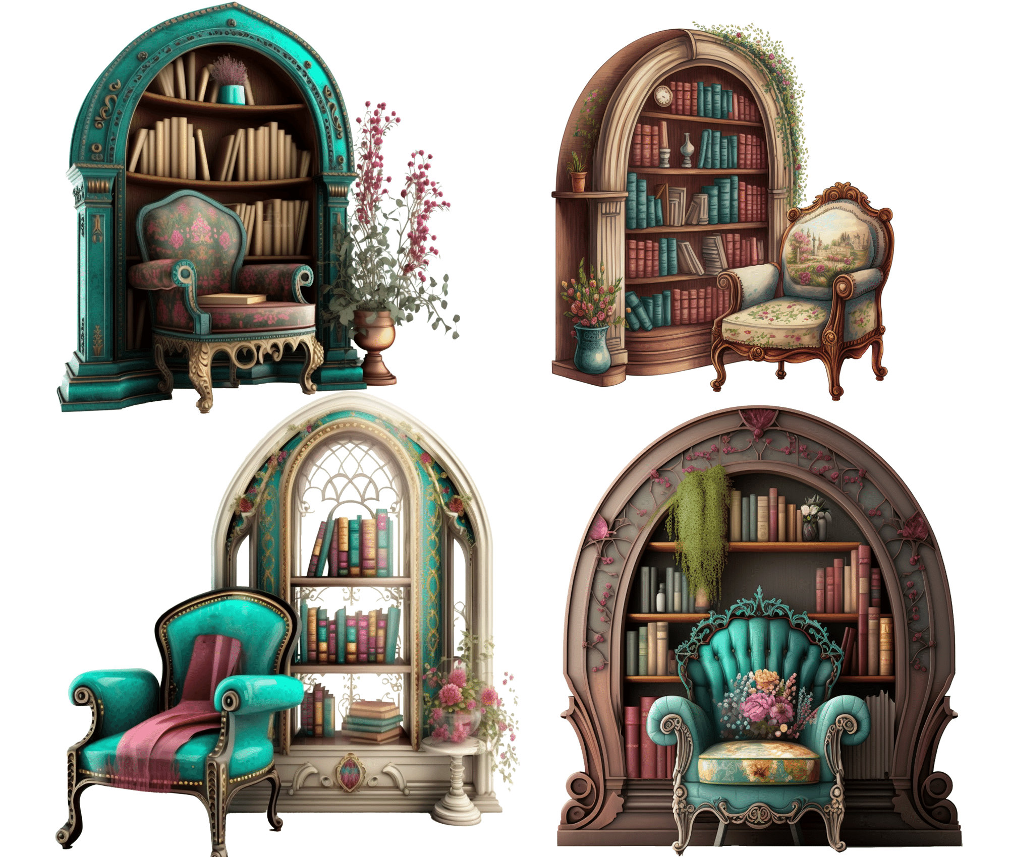 Digital Clipart Illustration Set, Victorian Reading Corner, PNG ...