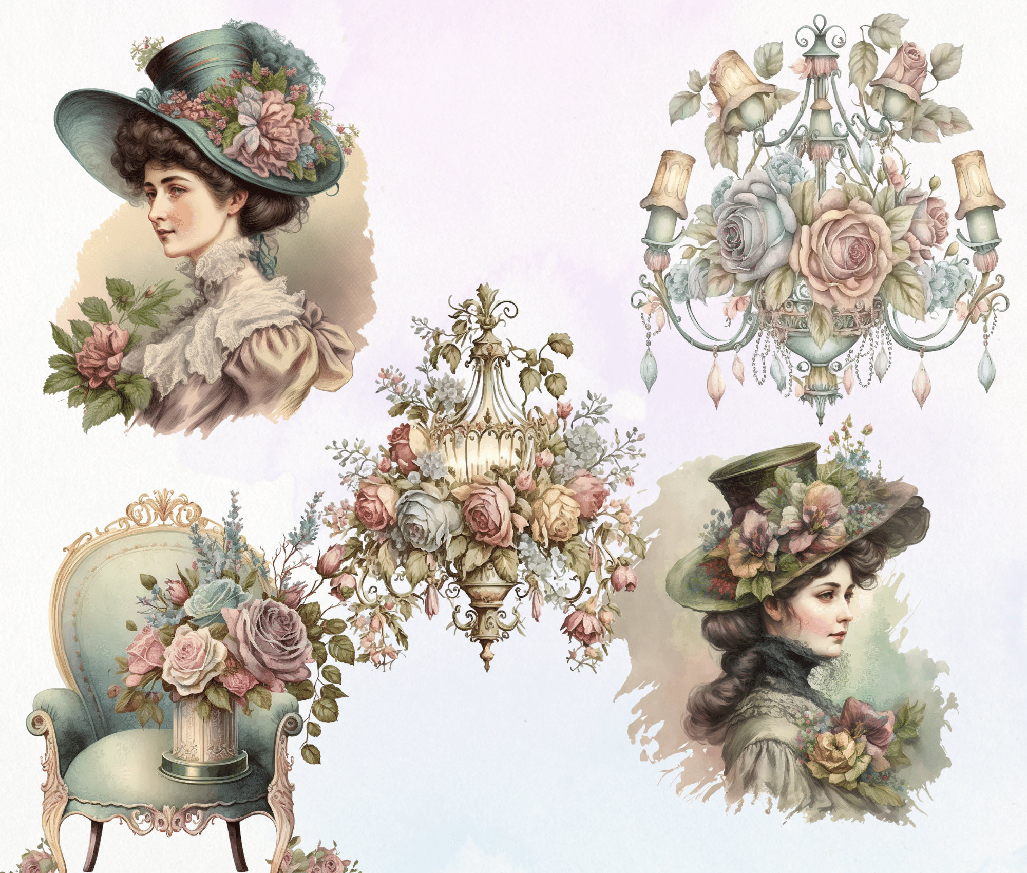 Digital Clipart Illustration Set Victorian Collection PNG - Etsy