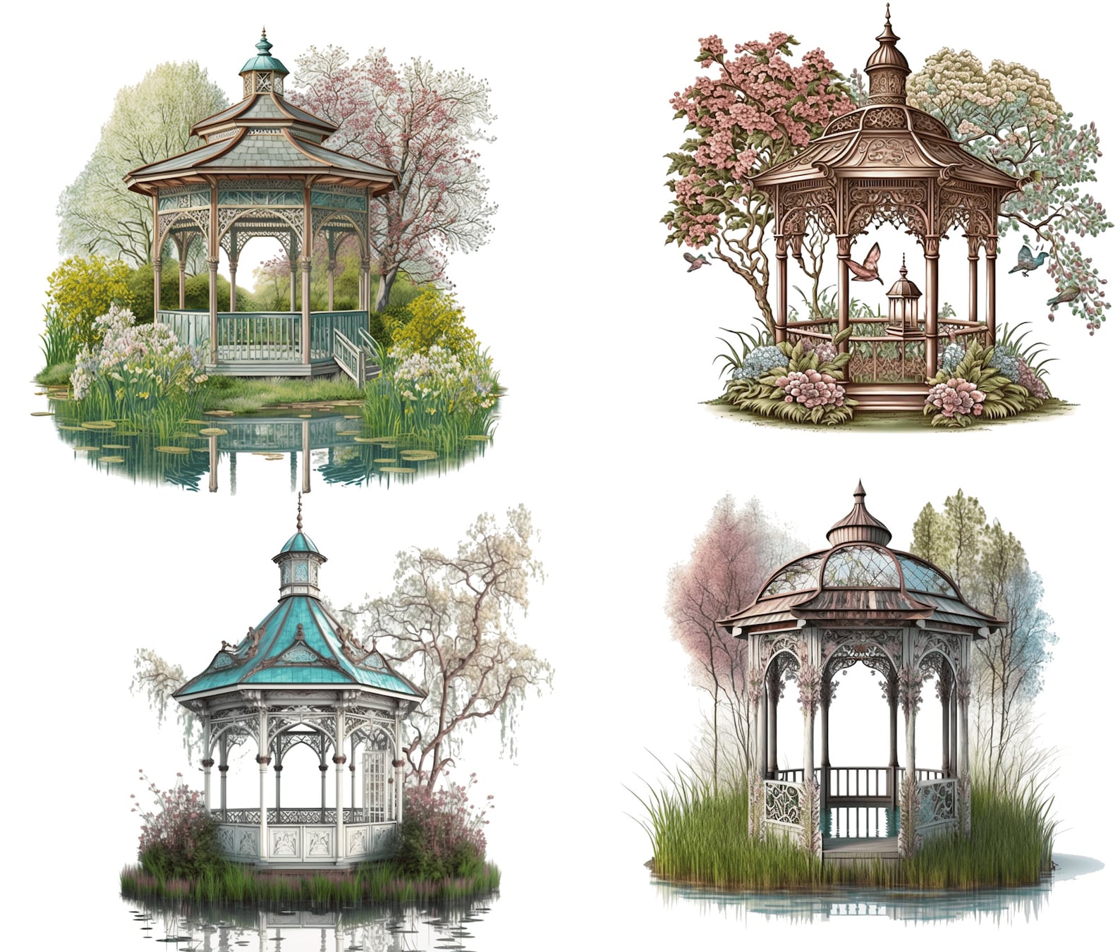 Digital Clipart Illustration Set, Gazebo in Spring, PNG Printable ...
