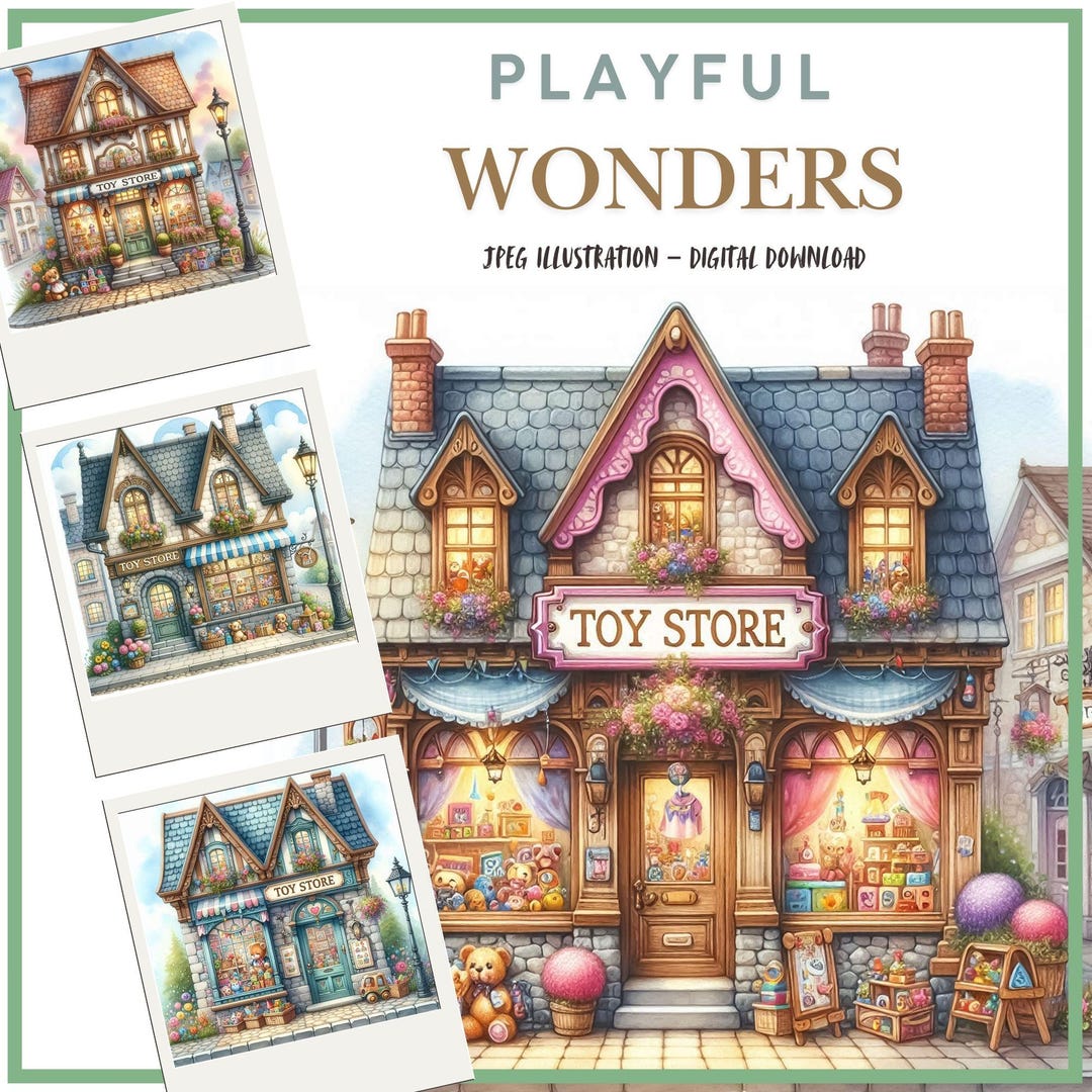 Digital Cute Fantasy Toy Store Clipart, Children, Illustrations for ...
